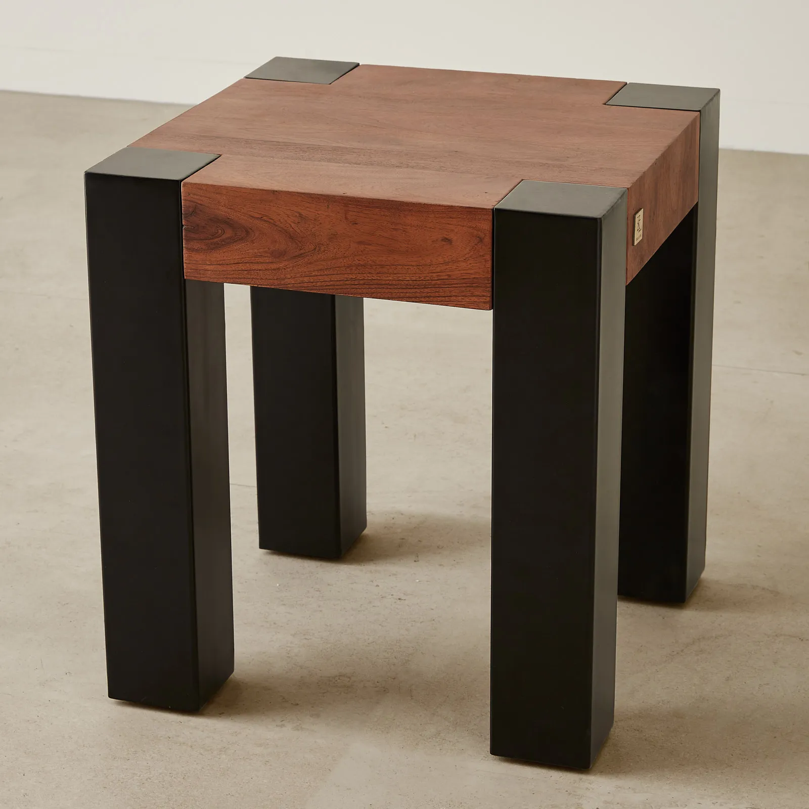 Benedict Medium Brown Wooden Side Table - Matte Black Metal Legs ...