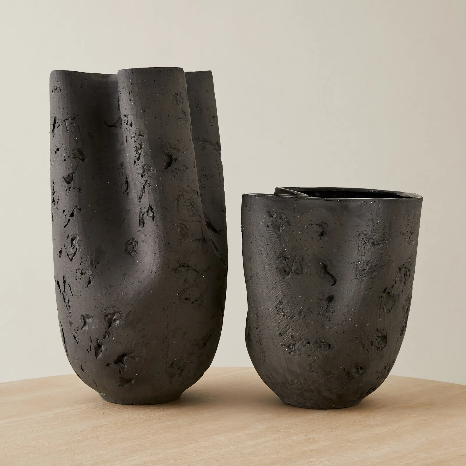 Zinnia 50cm Black Cast Stone Ceramic Vase | Koala Living