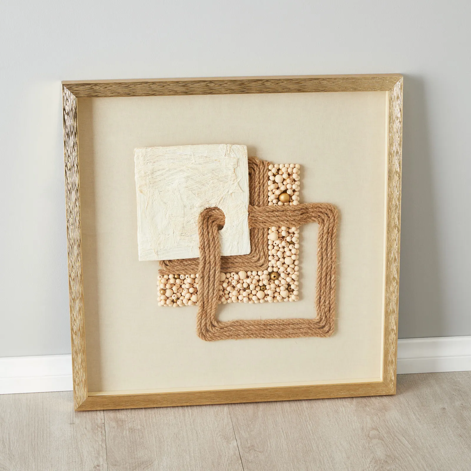 Serendipity Hemp Rope Shadow Box with Golden Frame