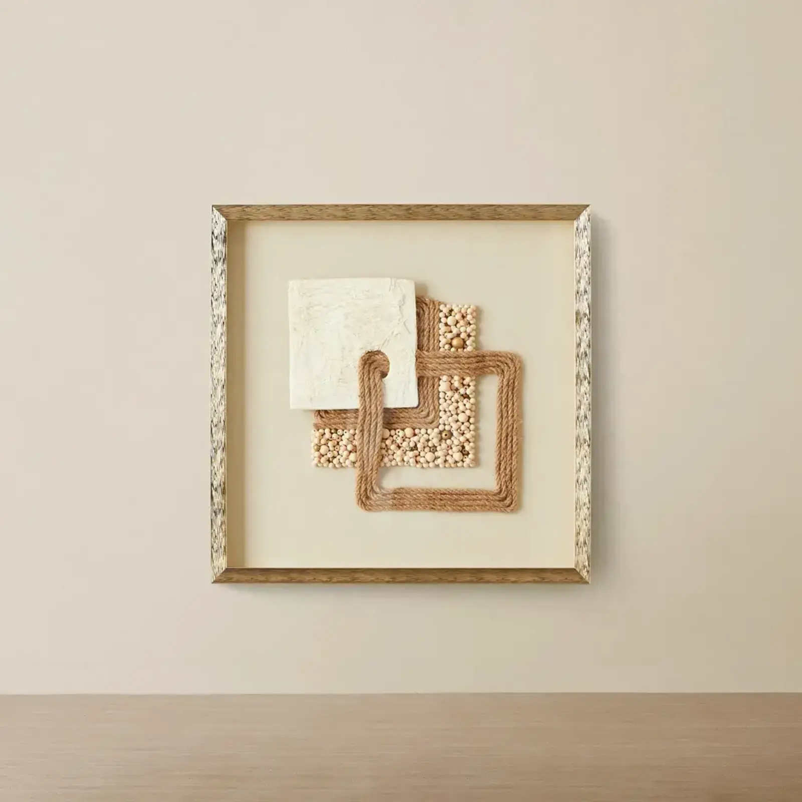 Serendipity Hemp Rope Shadow Box with Golden Frame