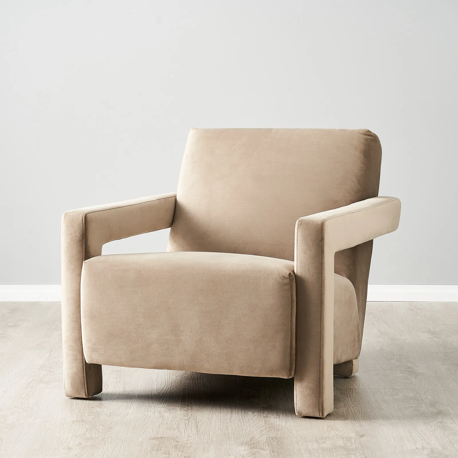 Stellan Beige Velvet Occasional Chair - Beige Velvet Arms