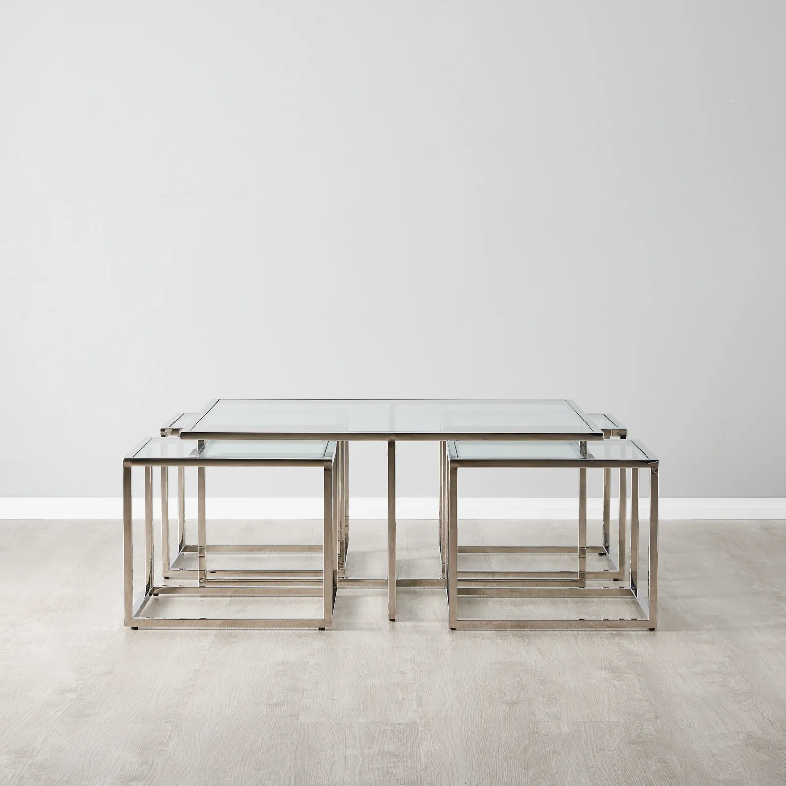 Vernon Polished Silver Stainless Steel Square Coffee Table