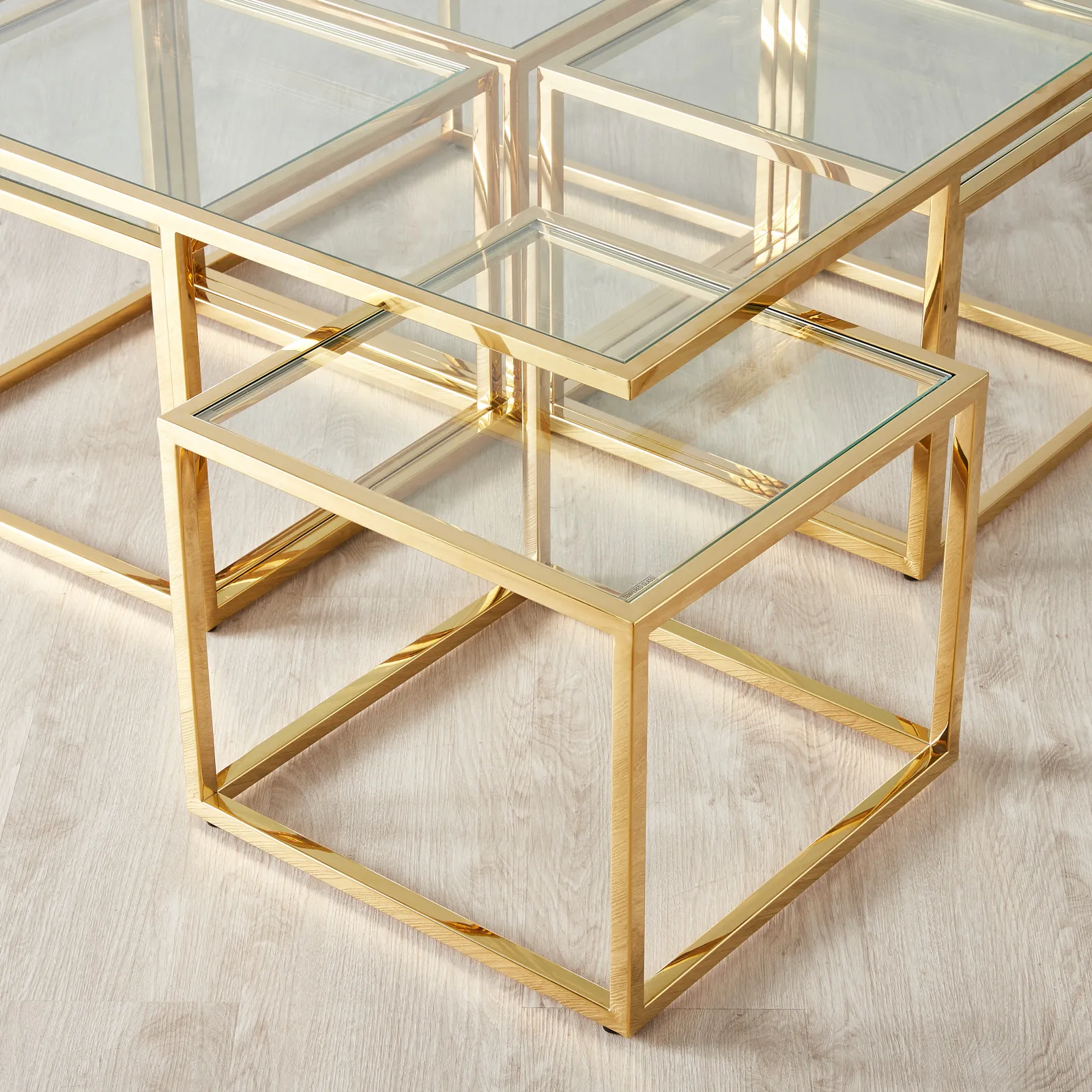 Vernon Polished Gold Stainless Steel Square Coffee Table | Koala Living