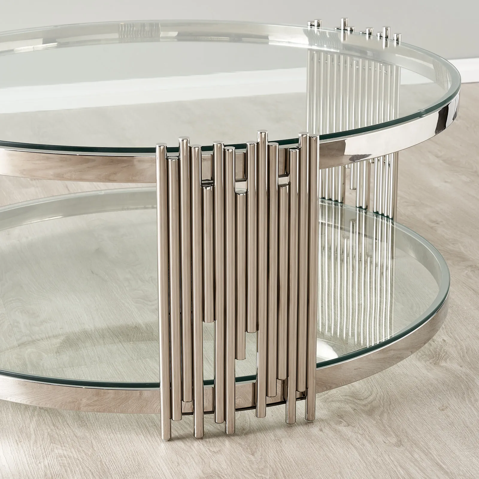 Lindsay Polished Stainless Steel Round Coffee Table - Clear Glass Top ...