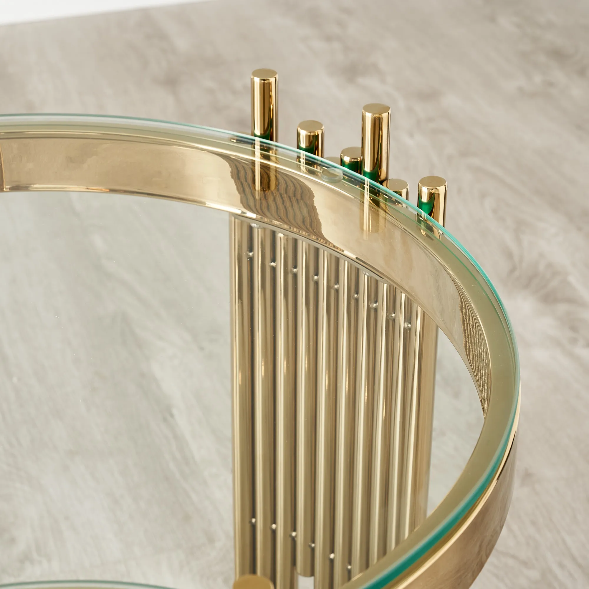 Lindsay Polished Gold Stainless Steel Round Side Table - Clear Glass Top