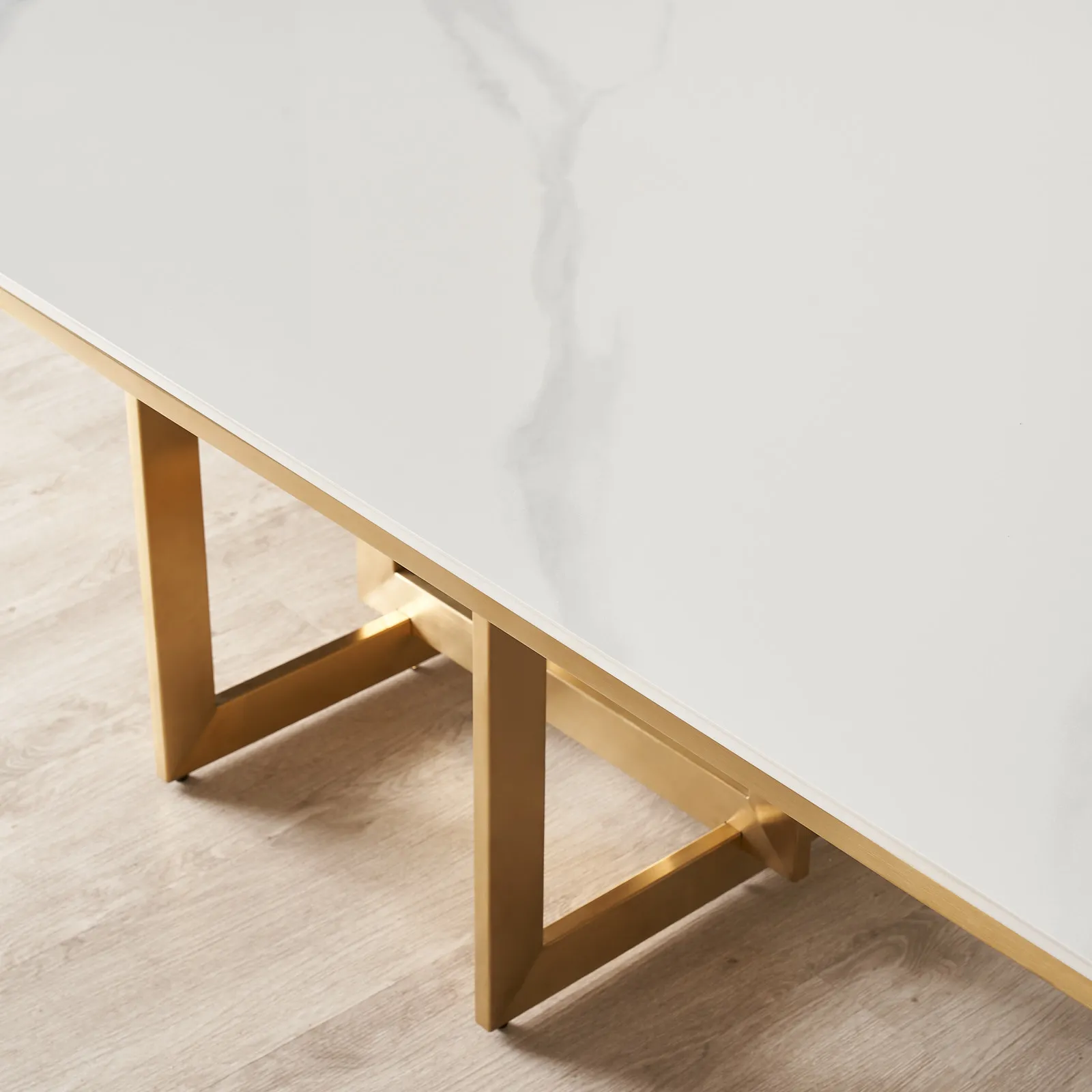 Maia White Sintered Stone Dining Table - Gold Stainless Steel Legs ...