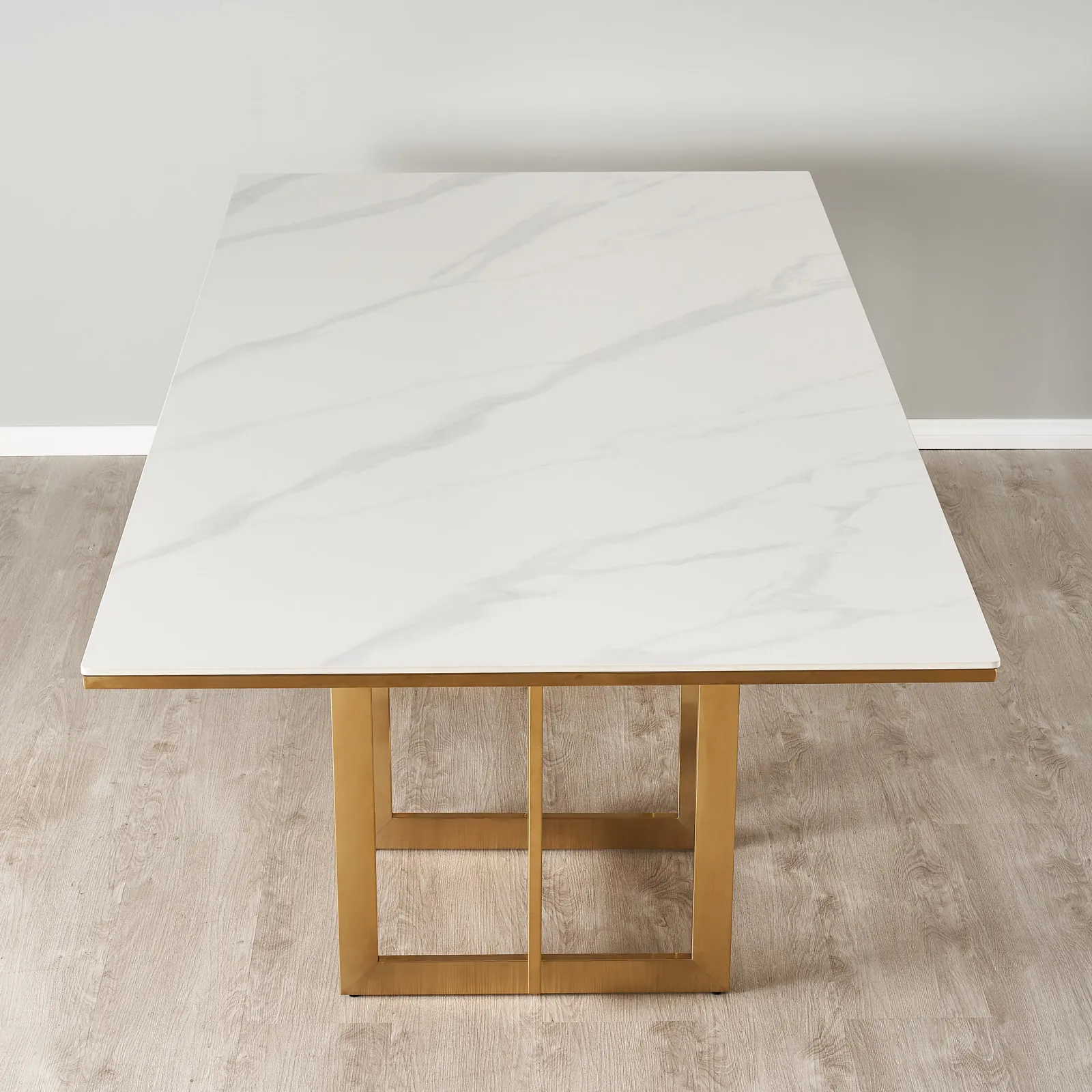 Maia White Sintered Stone Dining Table - Gold Stainless Steel Legs ...