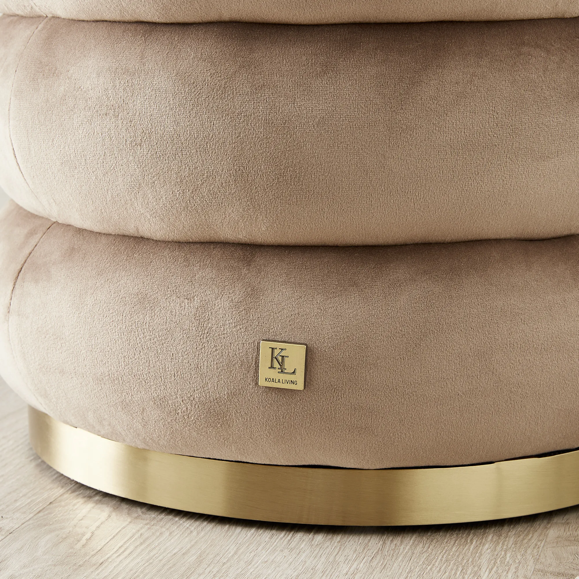 Megan Beige Velvet 40cm Round Ottoman