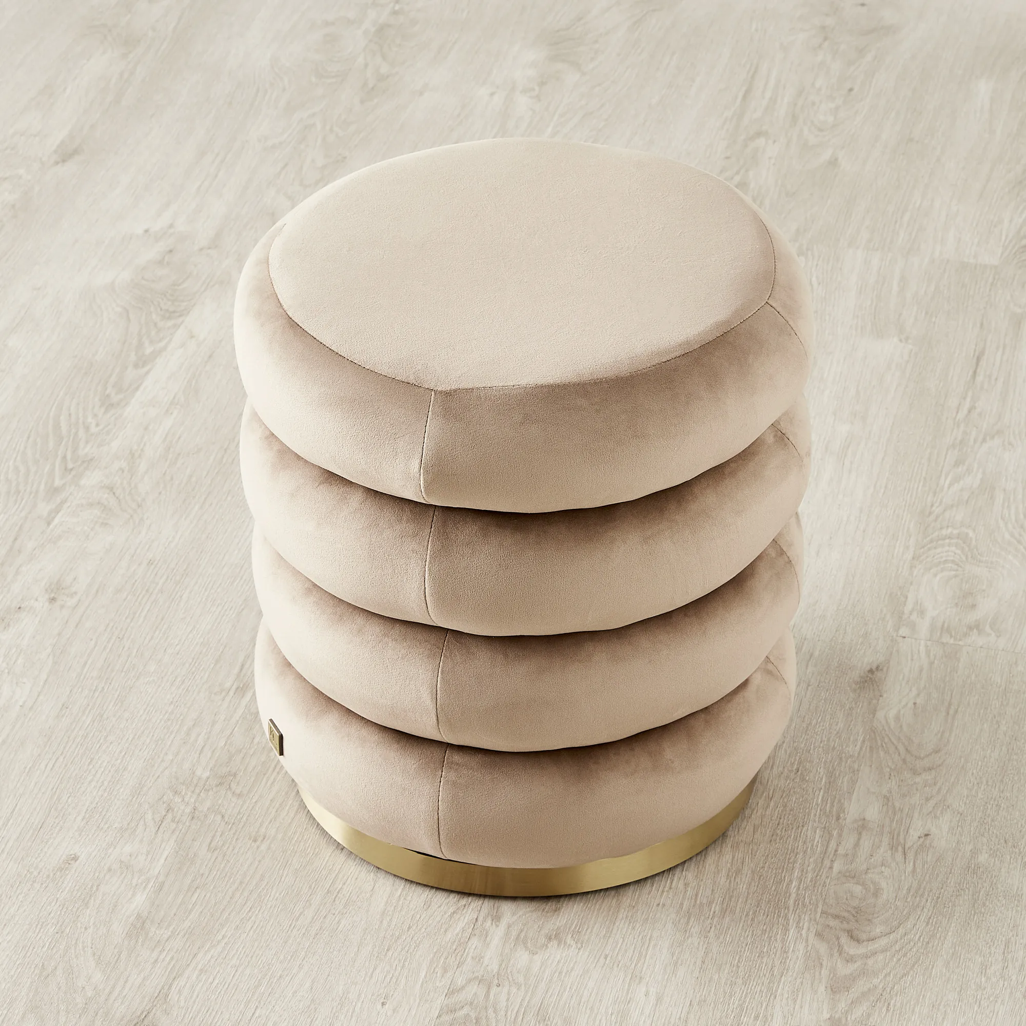 Megan Beige Velvet 40cm Round Ottoman