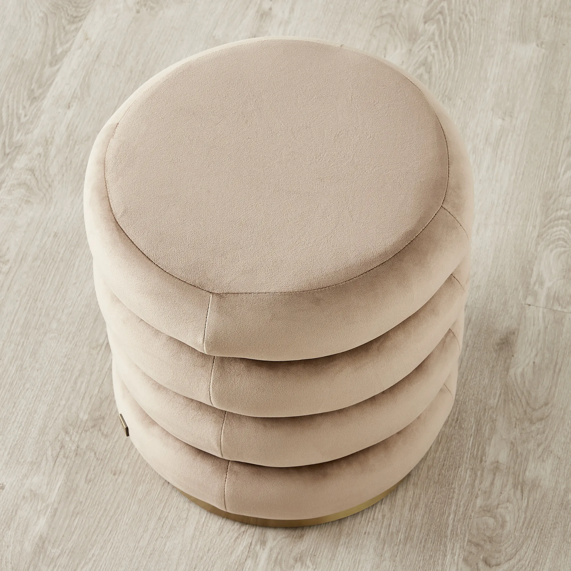 Megan Beige Velvet 40cm Round Ottoman