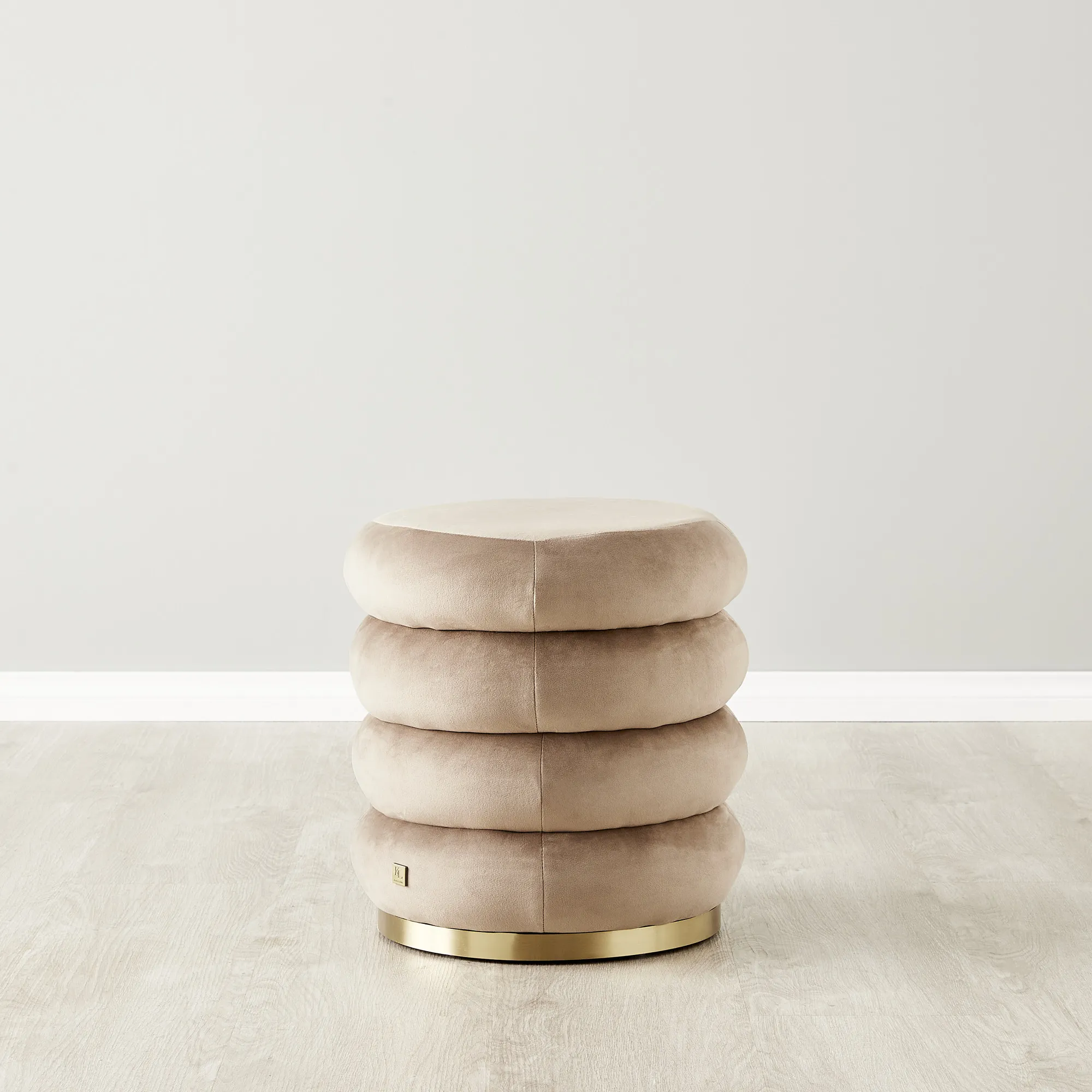 Megan Beige Velvet 40cm Round Ottoman