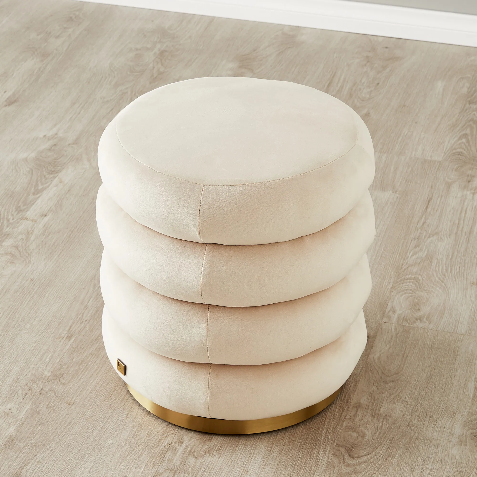 Megan Cream Velvet 40cm Round Ottoman