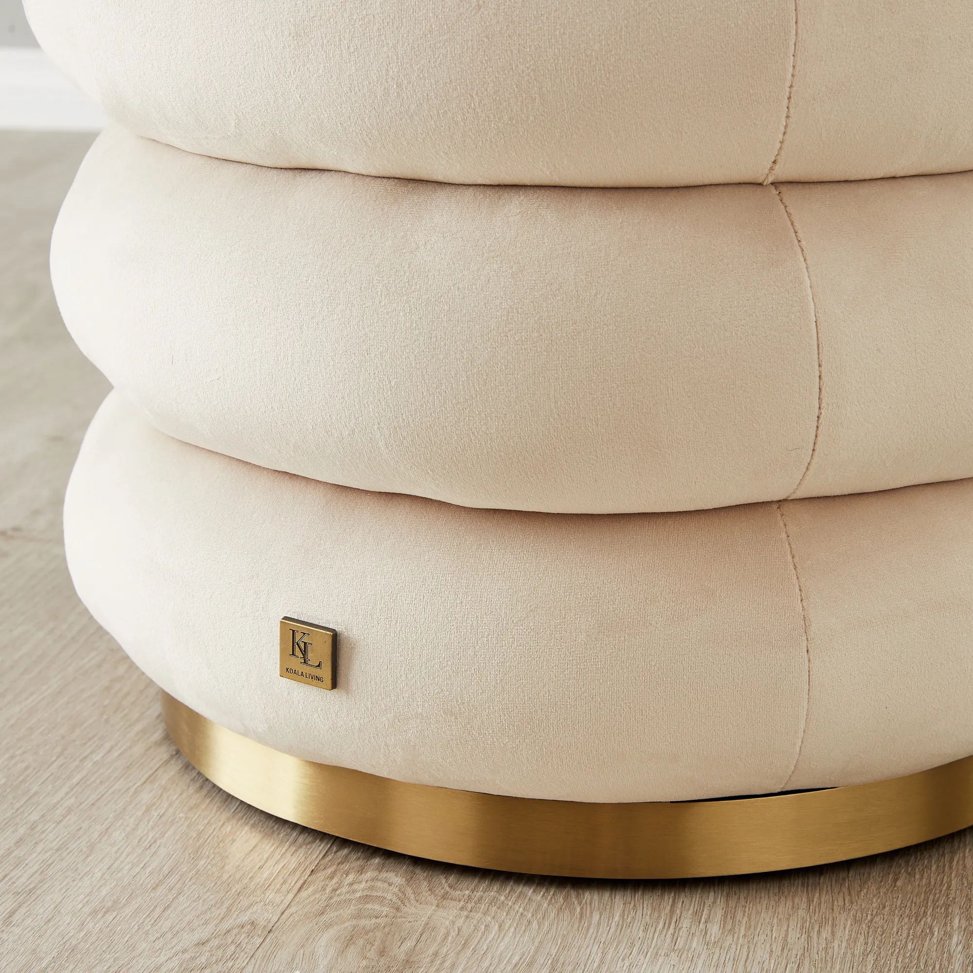Megan Cream Velvet 40cm Round Ottoman