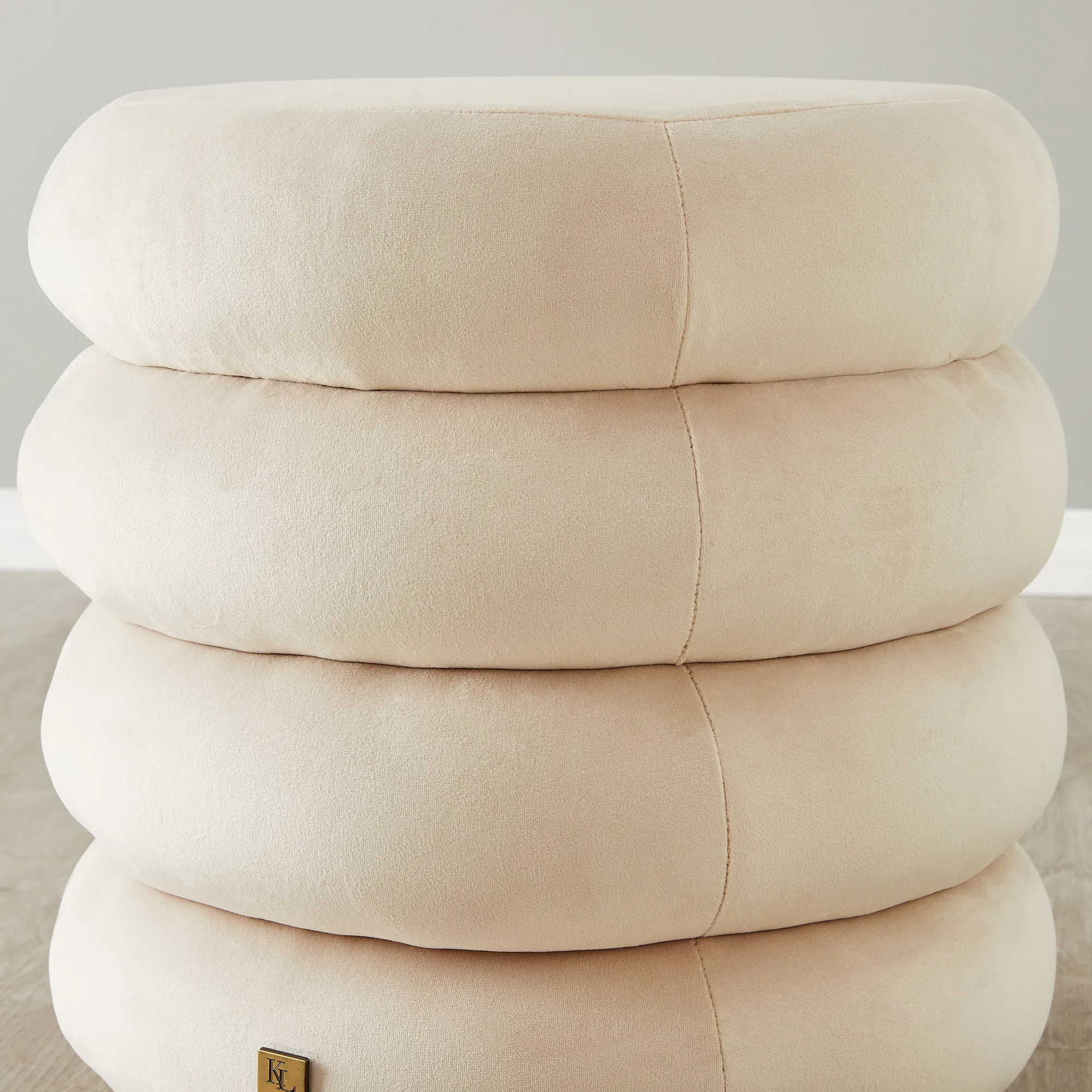 Megan Cream Velvet 40cm Round Ottoman