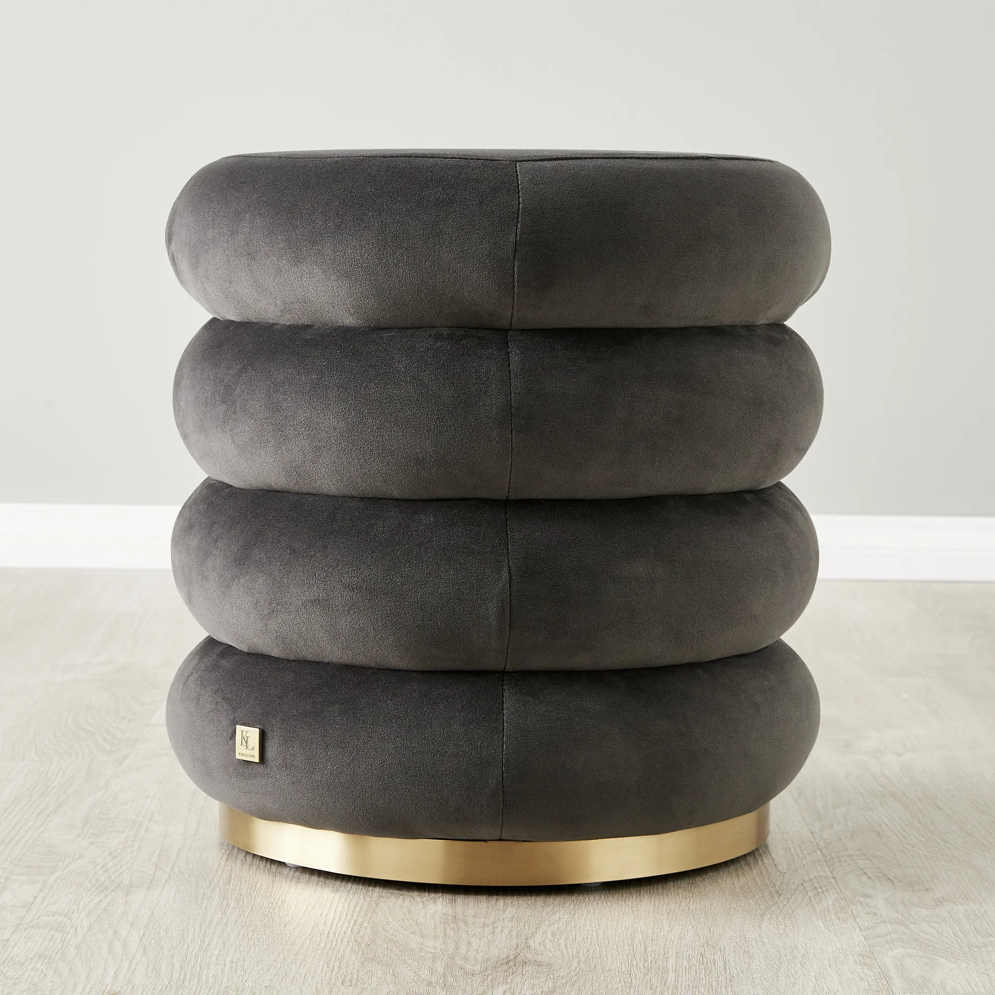 Megan Charcoal Velvet 40cm Round Ottoman