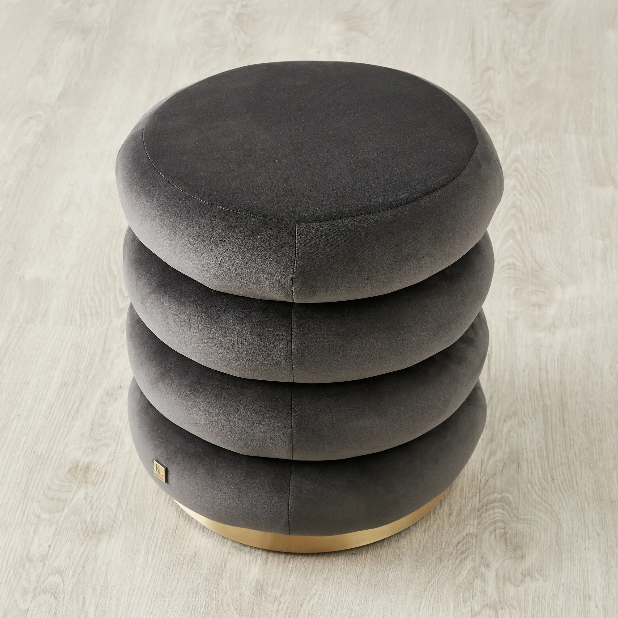 Megan Charcoal Velvet 40cm Round Ottoman