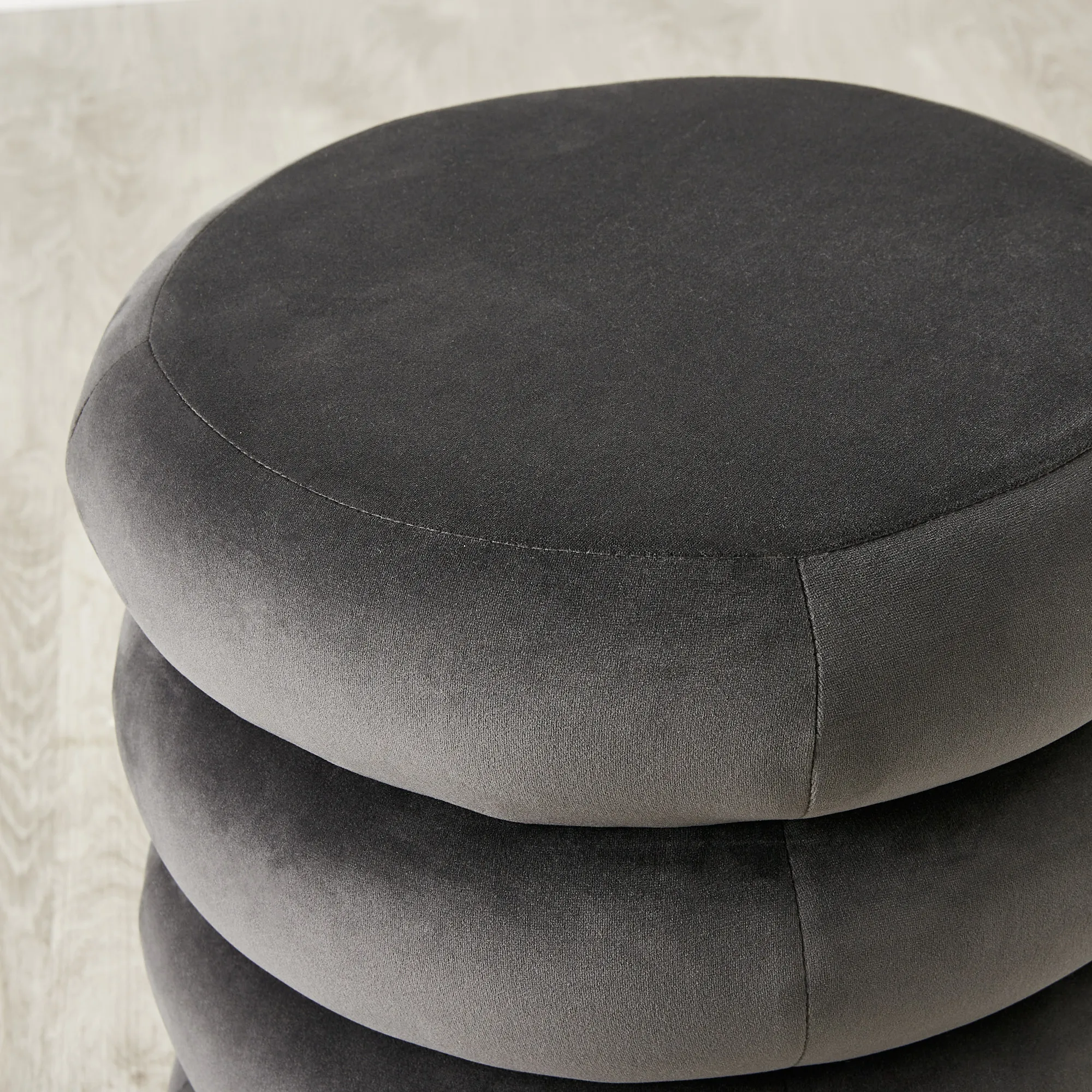Megan Charcoal Velvet 40cm Round Ottoman | Koala Living