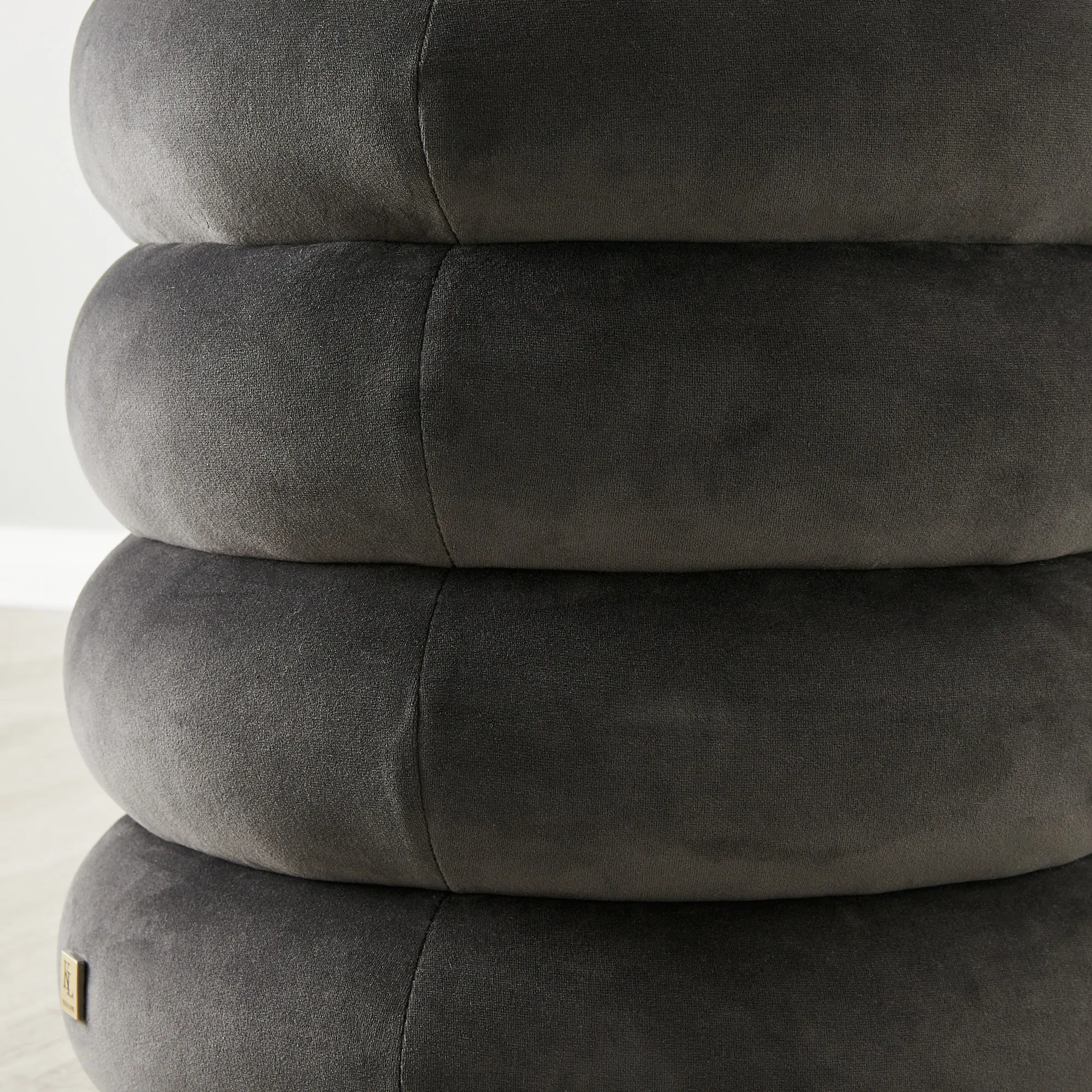Megan Charcoal Velvet 40cm Round Ottoman | Koala Living