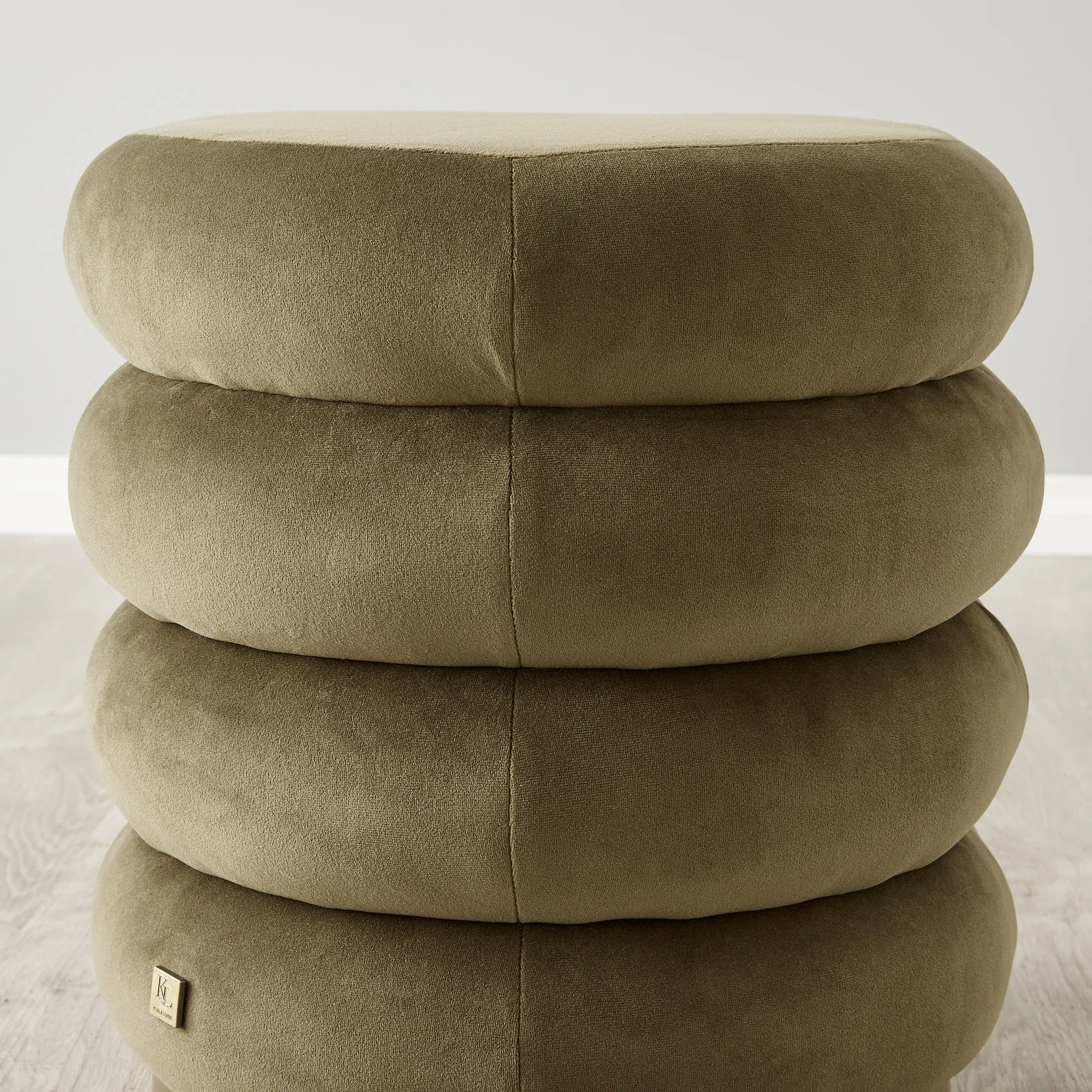 Megan Olive Green Velvet 40cm Round Ottoman