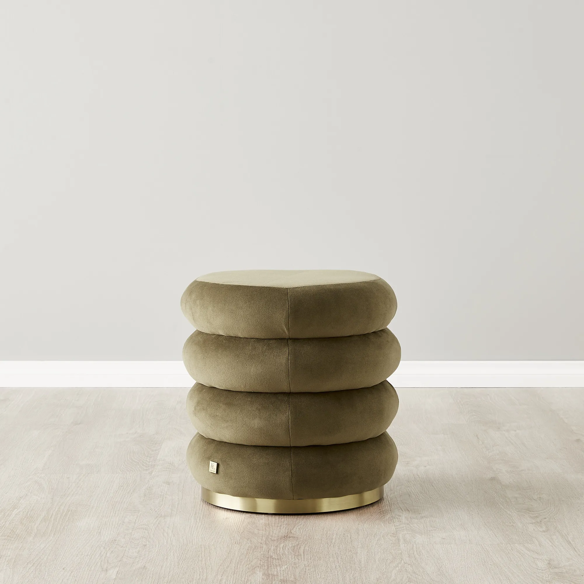 Megan Olive Green Velvet 40cm Round Ottoman