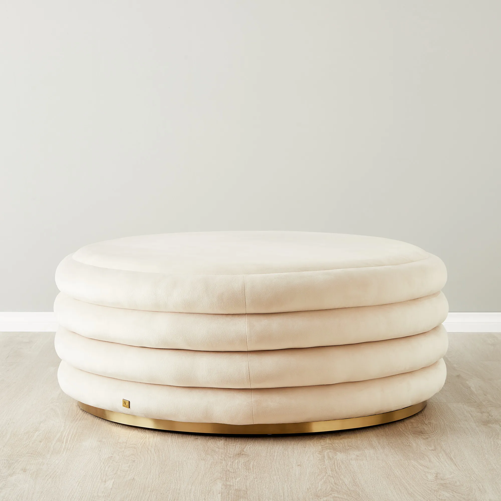 Megan Cream Velvet 100cm Round Ottoman | Koala Living