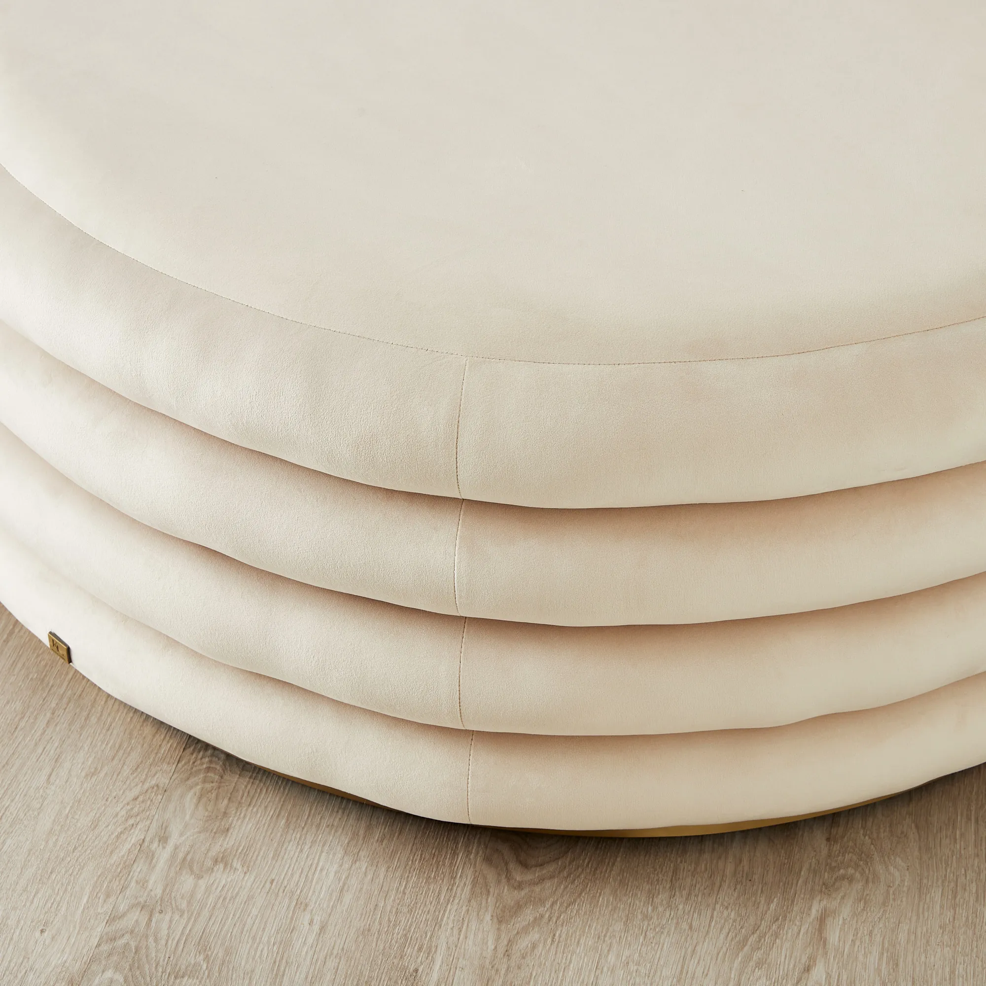 Megan Cream Velvet 100cm Round Ottoman | Koala Living