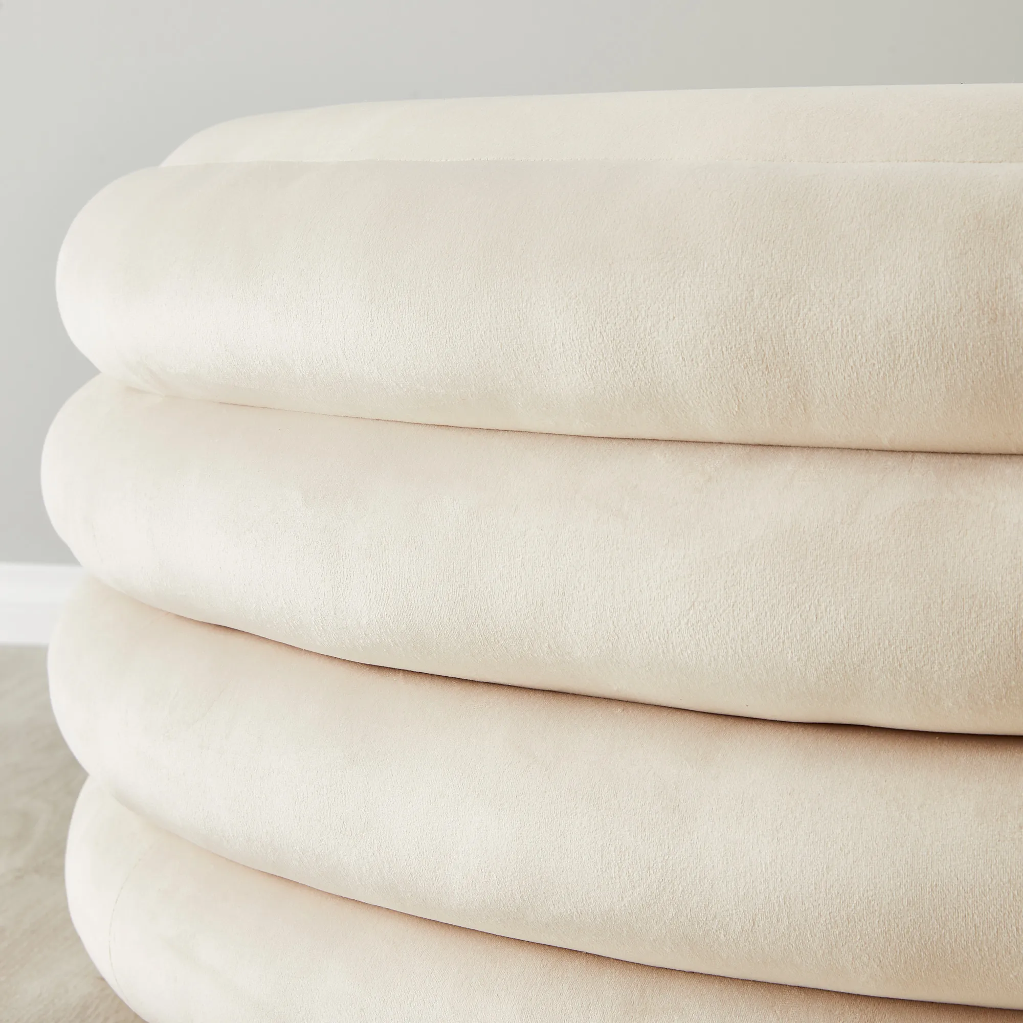 Megan Cream Velvet 100cm Round Ottoman | Koala Living