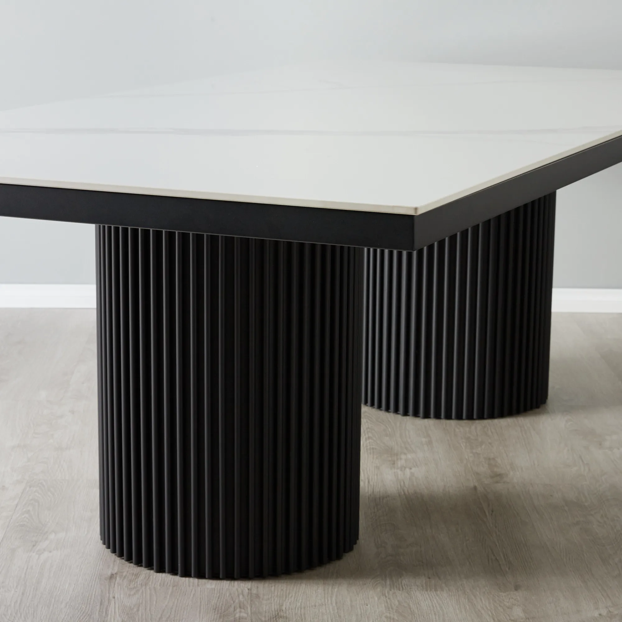 Archie White Sintered Stone Rectangular Dining Table - Matte Black Legs ...
