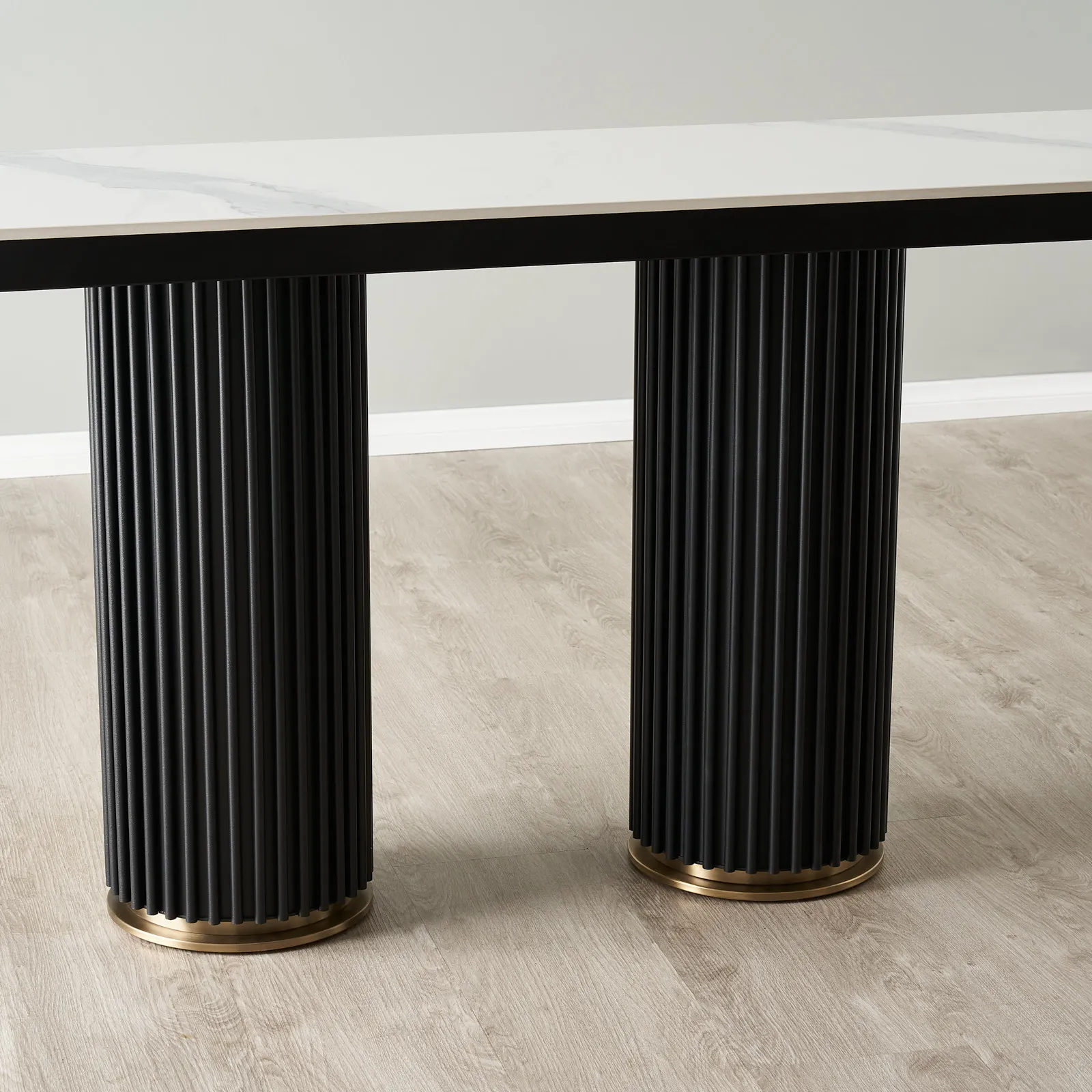 Archie White Sintered Stone Console Table - Matte Black Legs