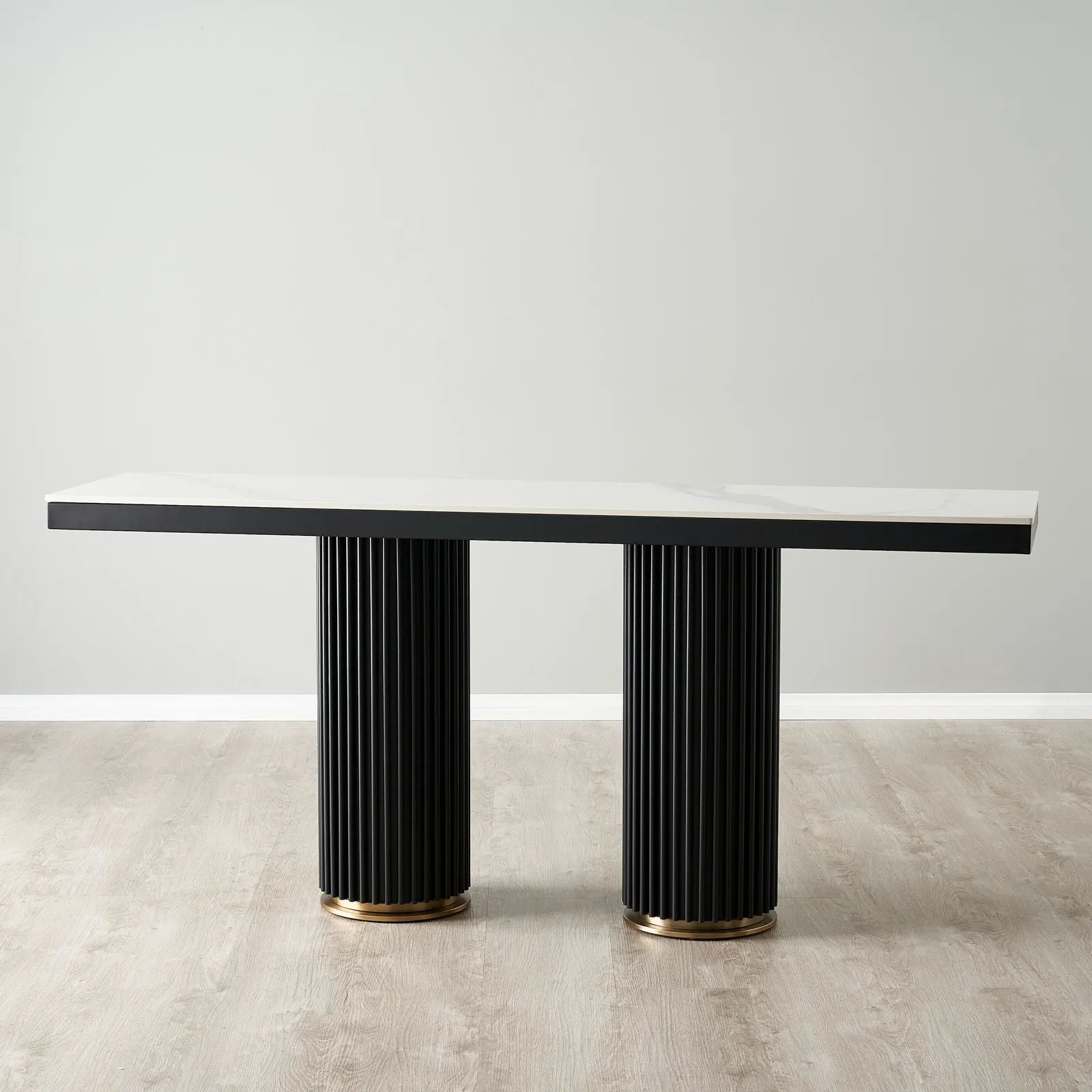 Archie White Sintered Stone Console Table - Matte Black Legs