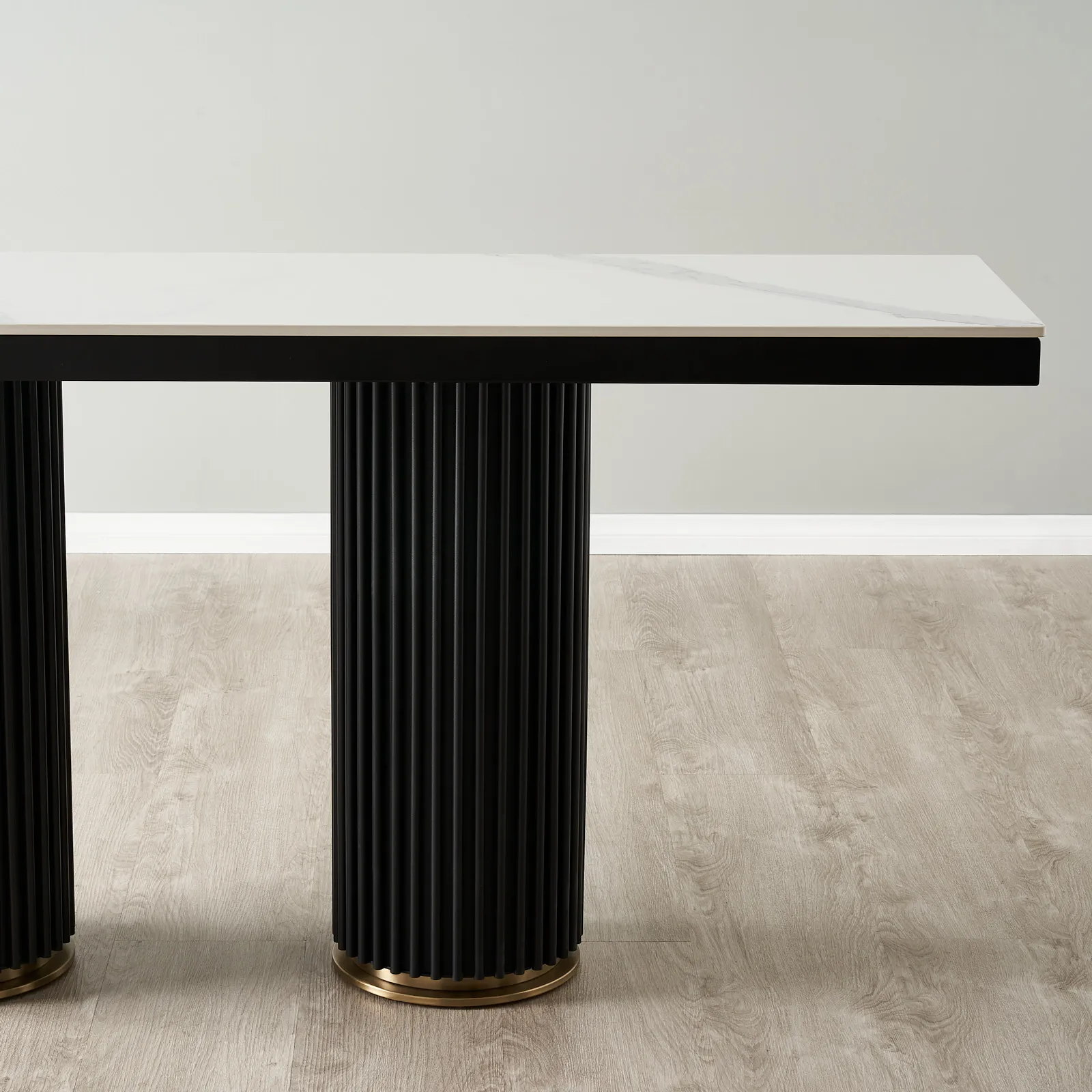 Archie White Sintered Stone Console Table - Matte Black Legs