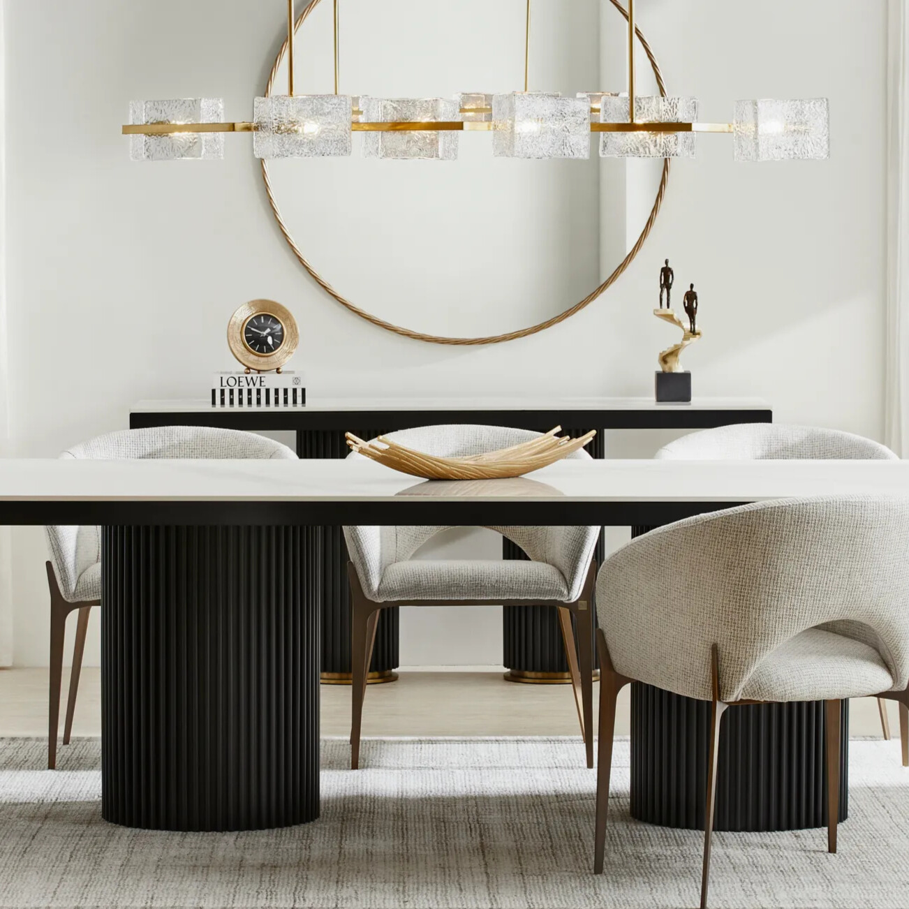 Archie White Sintered Stone Console Table - Matte Black Legs