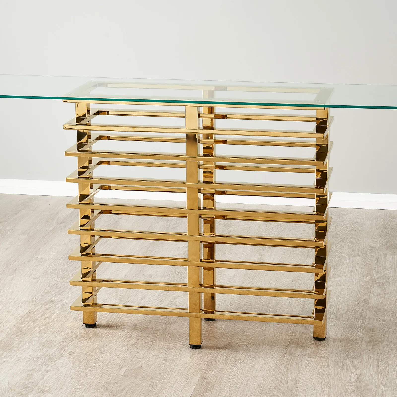Clarette Gold Console Table - Clear Glass Top | Koala Living