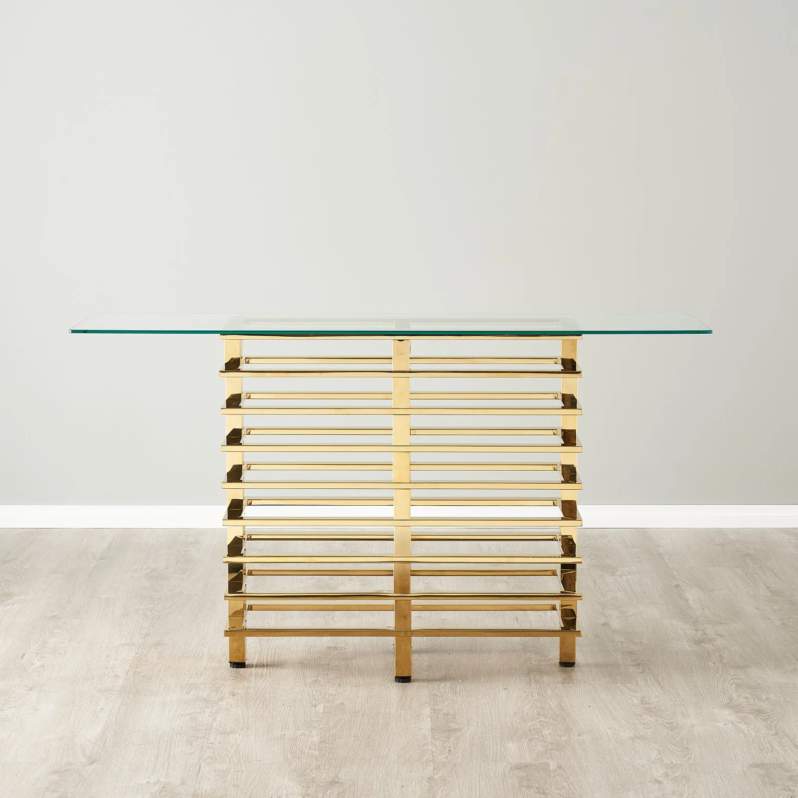Clarette Gold Console Table - Clear Glass Top | Koala Living