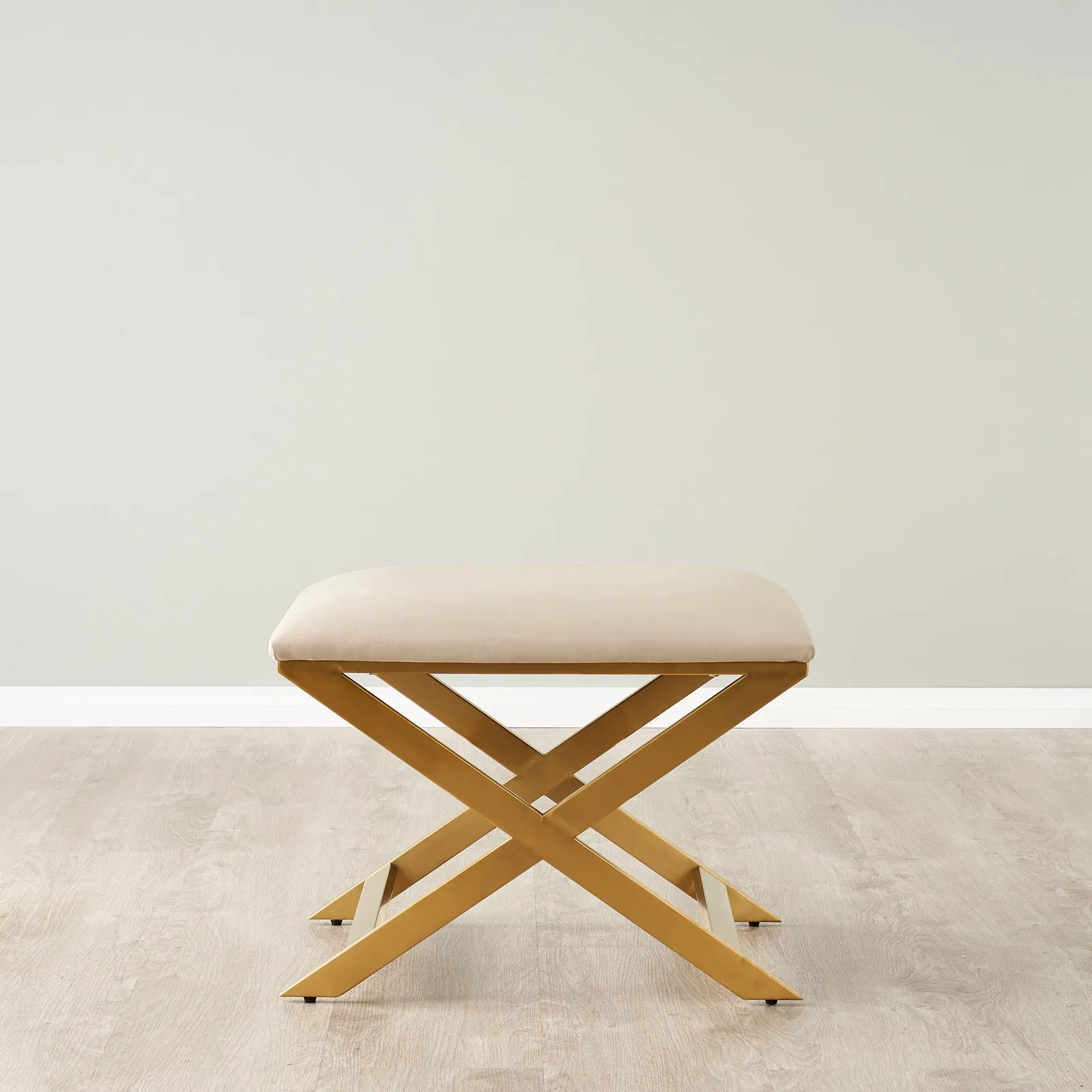 Elle Cream Velvet Ottoman Brushed Gold Stainless Steel Legs