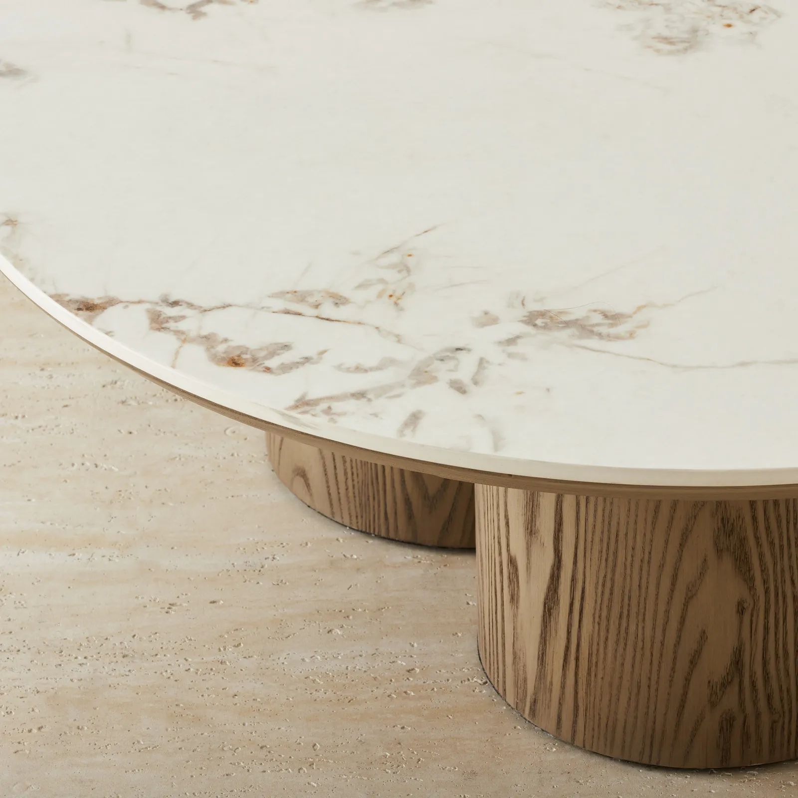 Terzetto Pandora Brown Sintered Stone Round Coffee Table Low - Medium Brown Wooden Legs