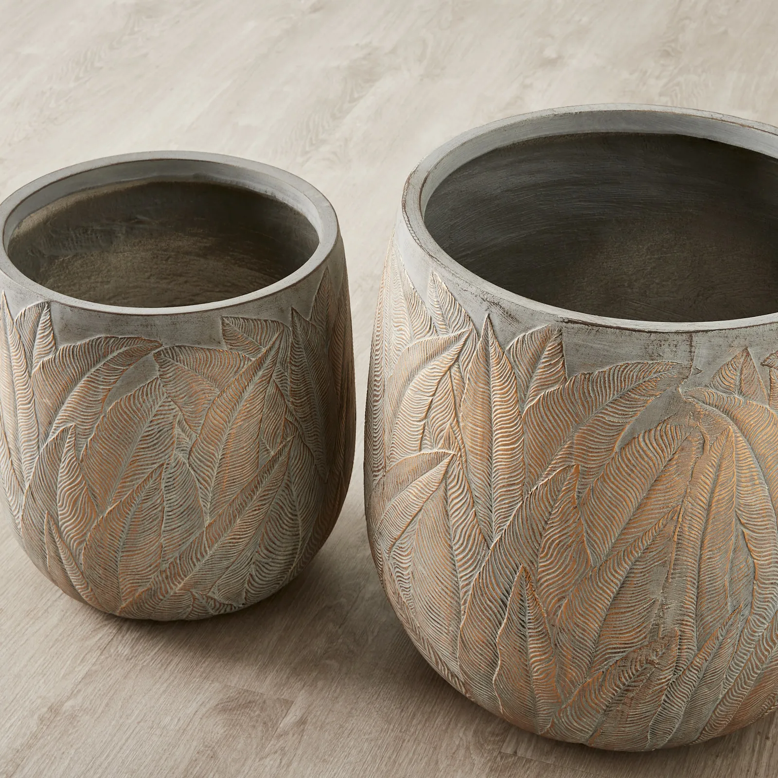Aavah Brass Washed Fibre Clay Planter - Set of 2 | Koala Living