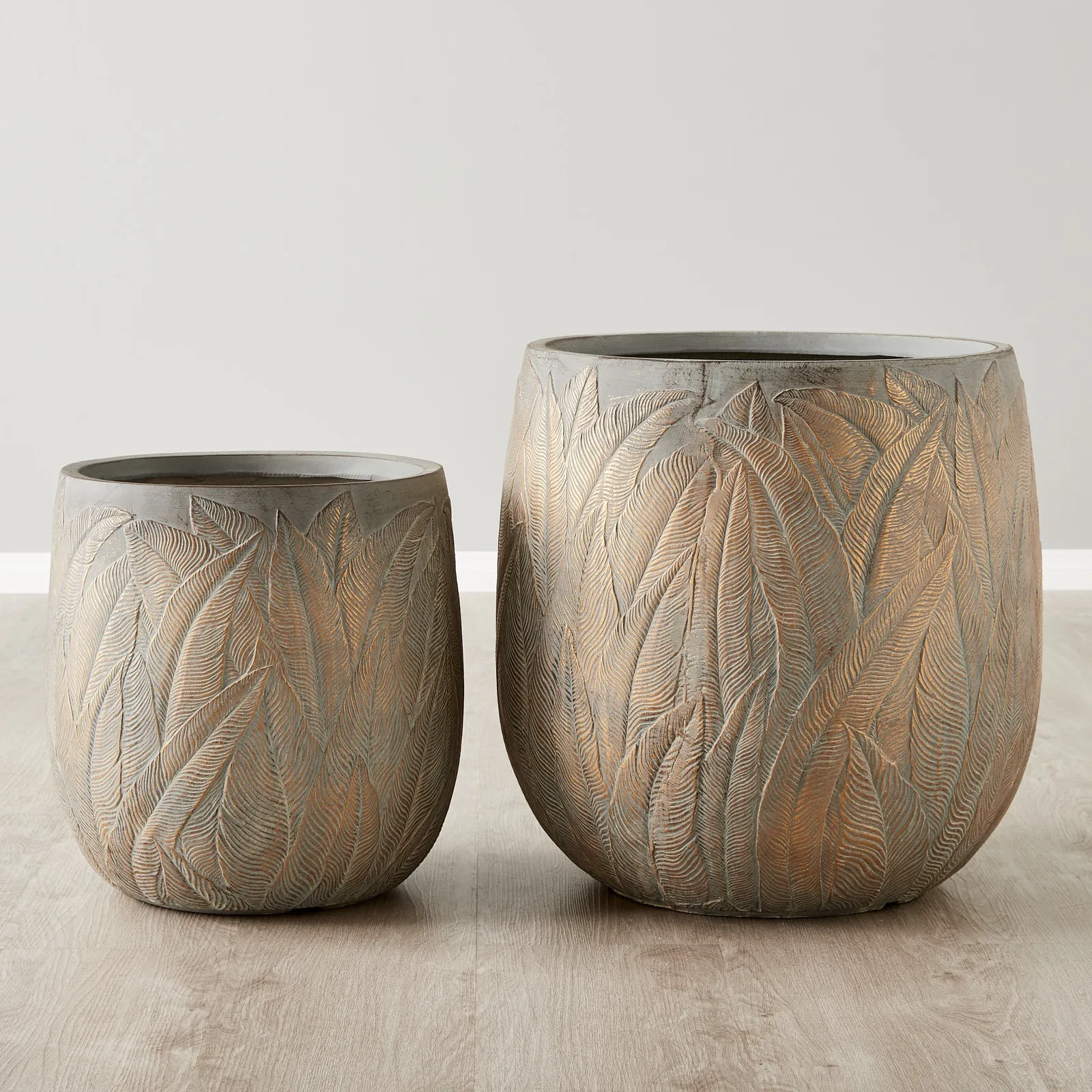 Aavah Brass Washed Fibre Clay Planter - Set of 2 | Koala Living