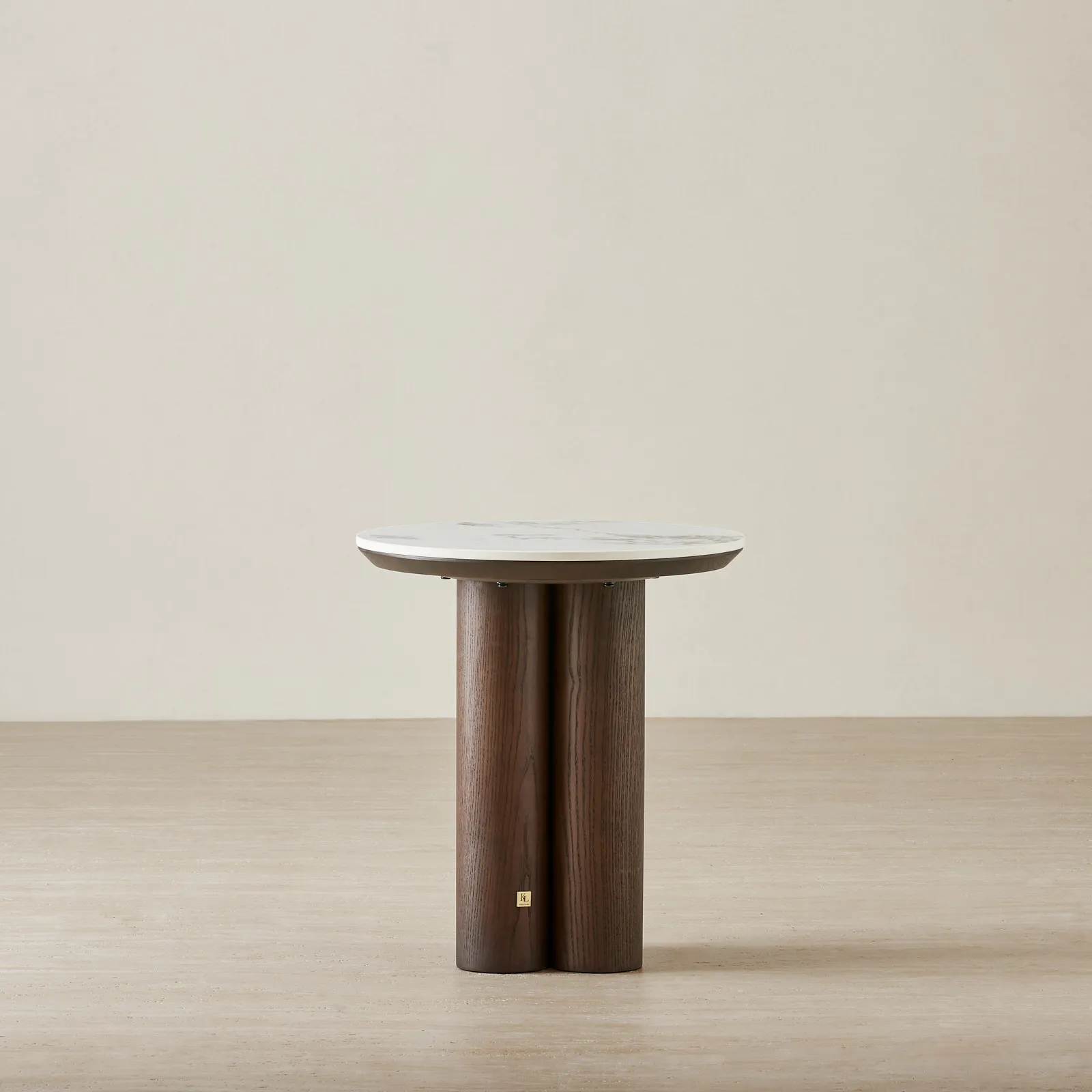 Terzetto Pandora Brown Sintered Stone Round Side Table - Dark Brown Ash Legs | Koala Living