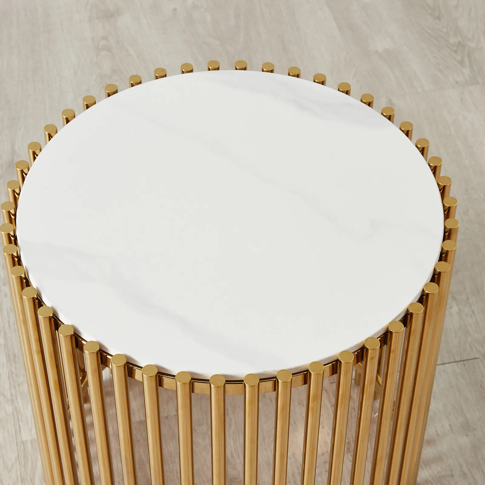 Amaya White Sintered Stone Side Table - Polished Gold Legs
