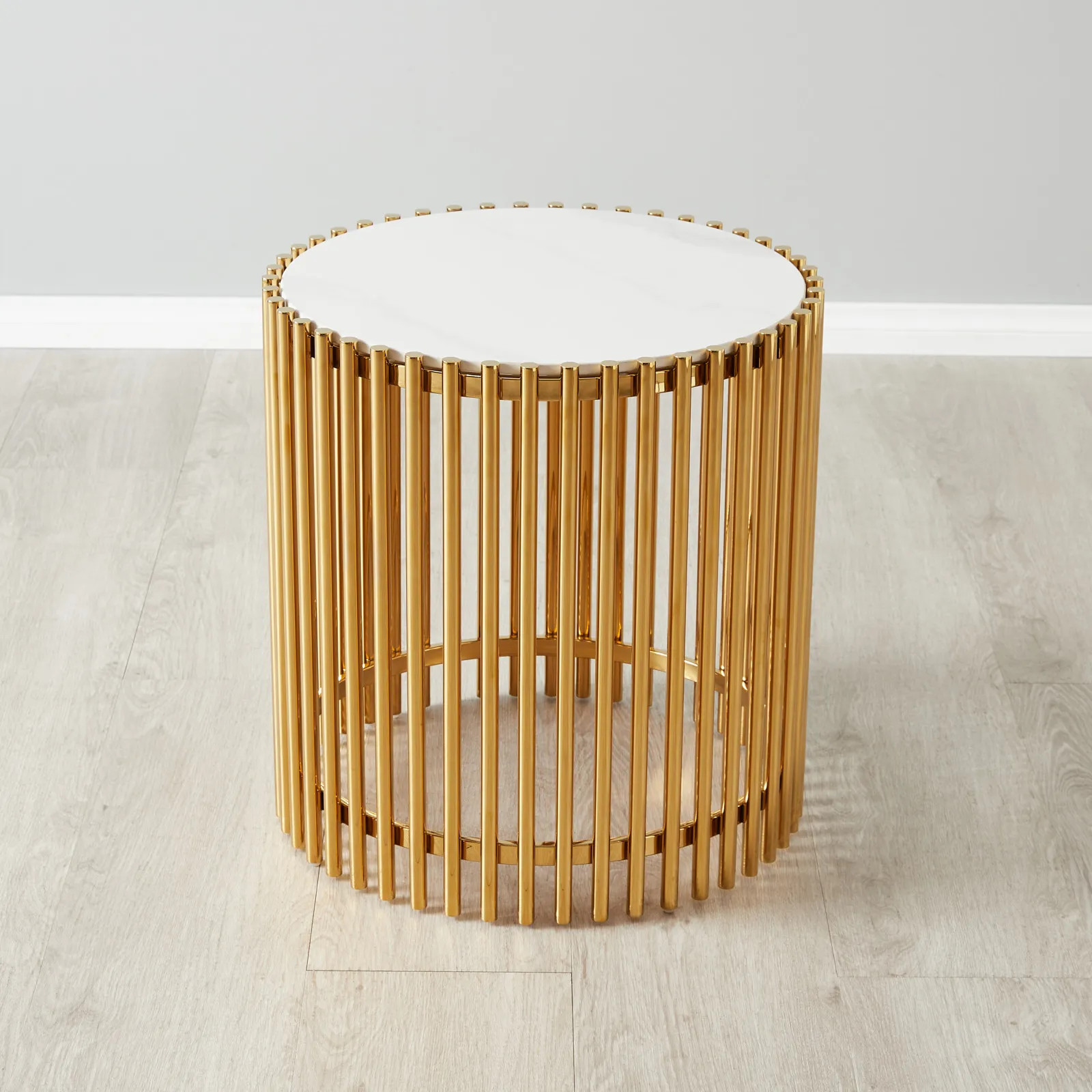 Amaya White Sintered Stone Side Table - Polished Gold Legs