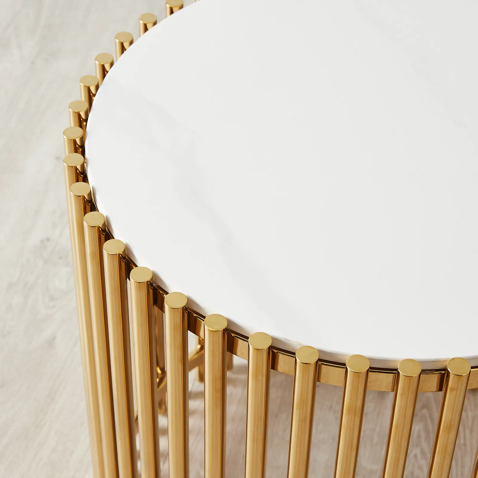 Amaya White Sintered Stone Side Table - Polished Gold Legs