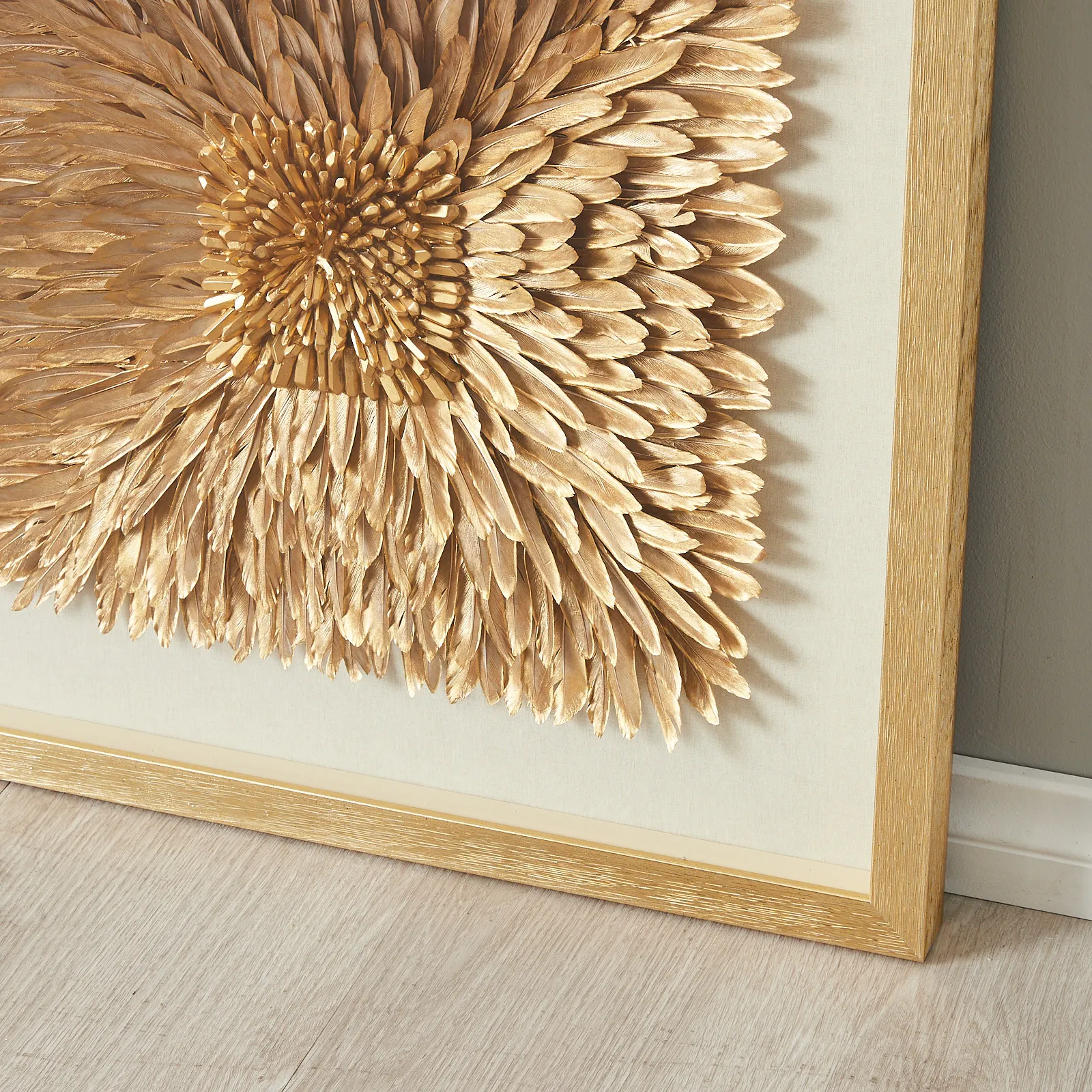 Feather Shadow Box with Golden Frame