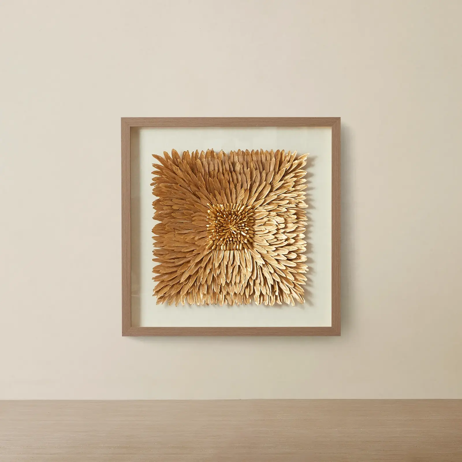 Feather Shadow Box with Light Brown Frame | Koala Living