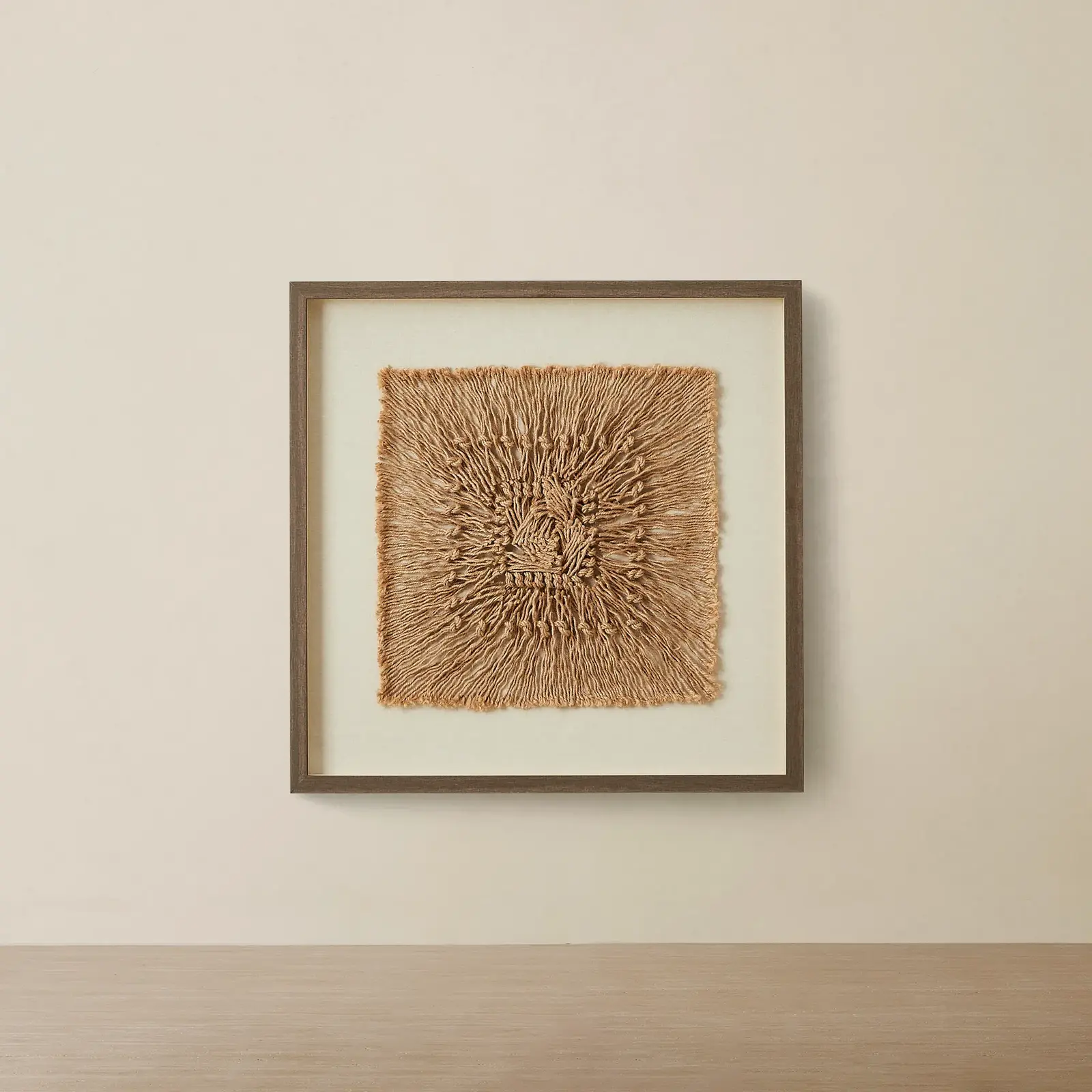 Quadrate Hemp Rope Shadow Box with Light Brown Frame