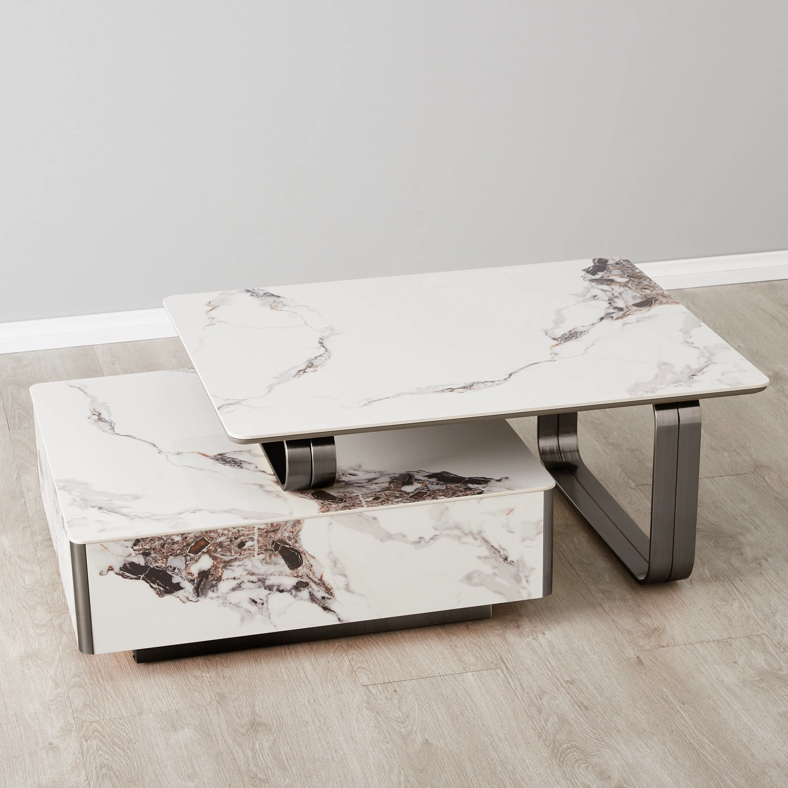 Marbella 2-Layered Cold Calacatta White Sintered Stone Coffee Table ...