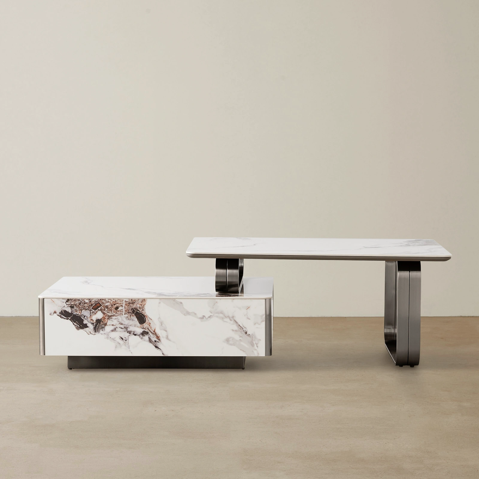Marbella 2-Layered Cold Calacatta White Sintered Stone Coffee Table ...