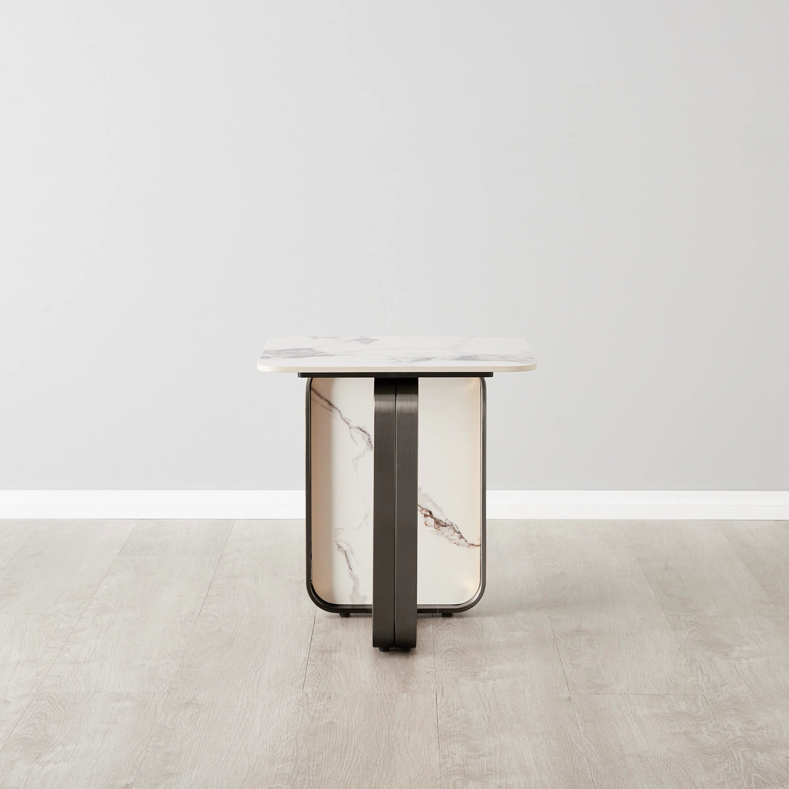 Marbella Cold Calacatta White Sintered Stone Side Table - Black Nickel ...