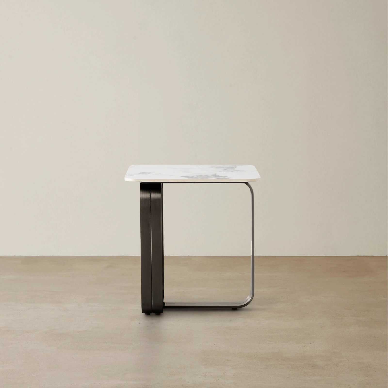 Marbella Cold Calacatta White Sintered Stone Side Table - Black Nickel ...