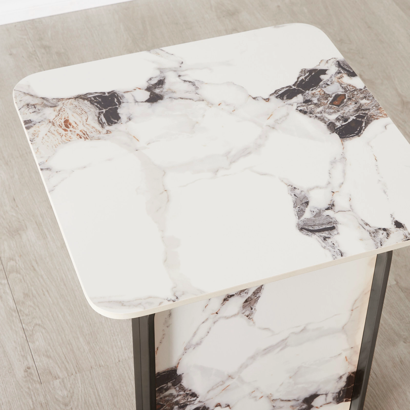 Marbella Cold Calacatta White Sintered Stone Side Table - Black Nickel ...